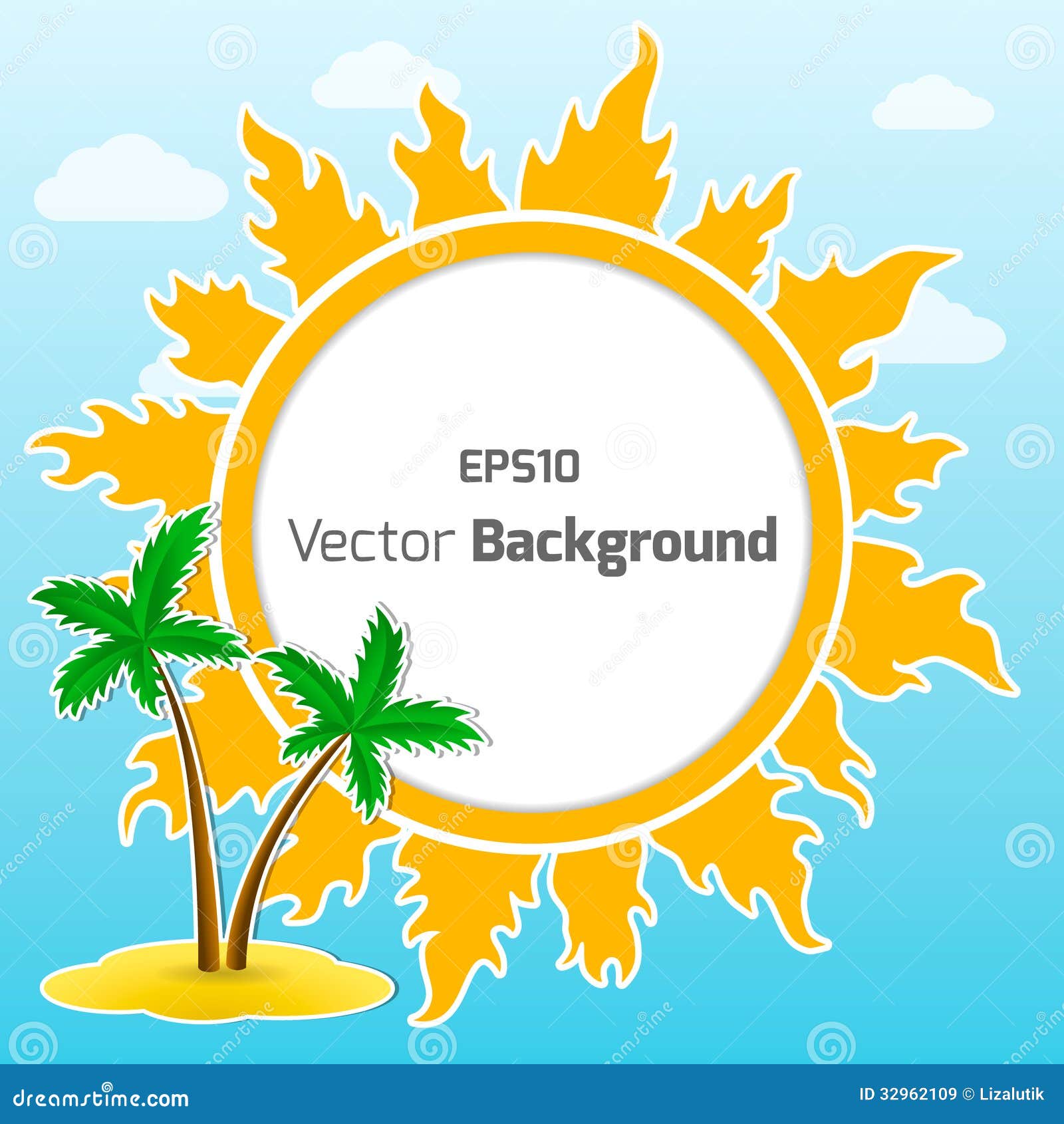 Sun and Island Vector Round Background Stock Vector - Illustration of ...
