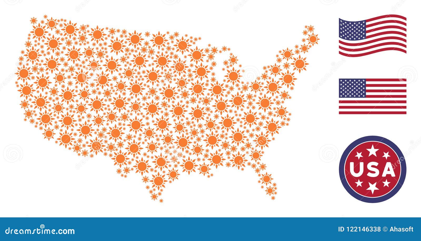 USA Map Mosaic of Sun stock vector. Illustration of shiny - 122146338