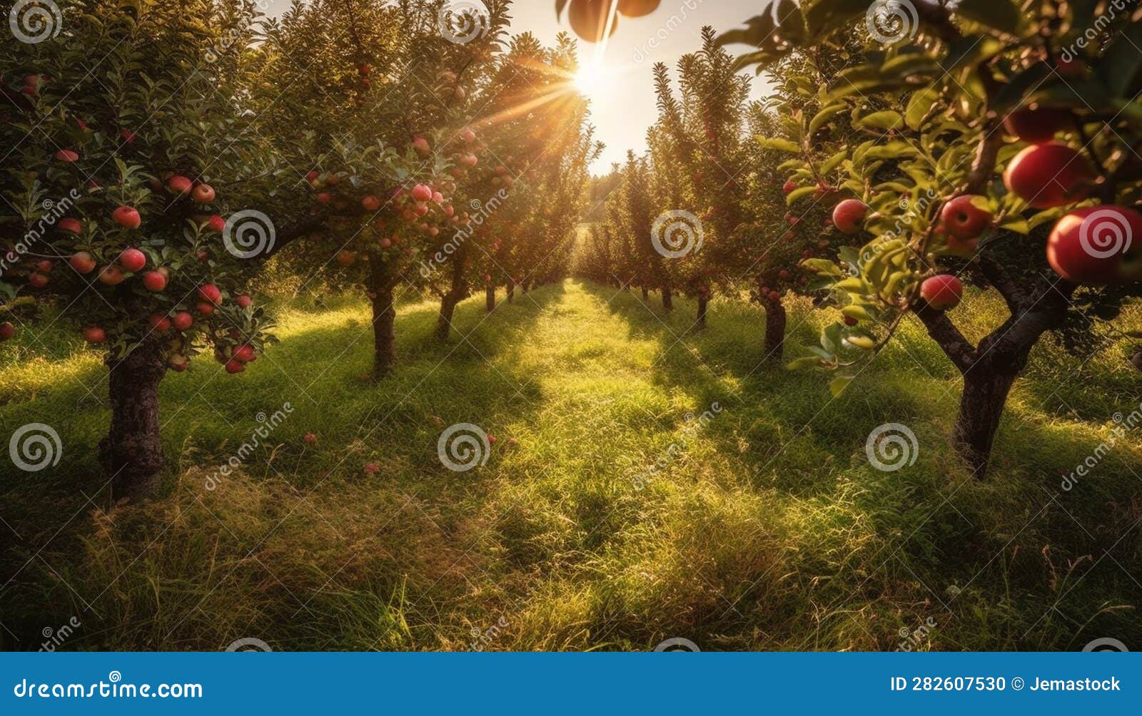 Sun Kissed Apple Tree in a Rural Orchard at Sunset Generated by AI ...