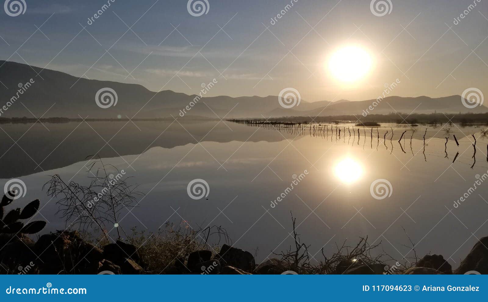 Sun in the lake stock image. Image of rising, mountains - 117094623