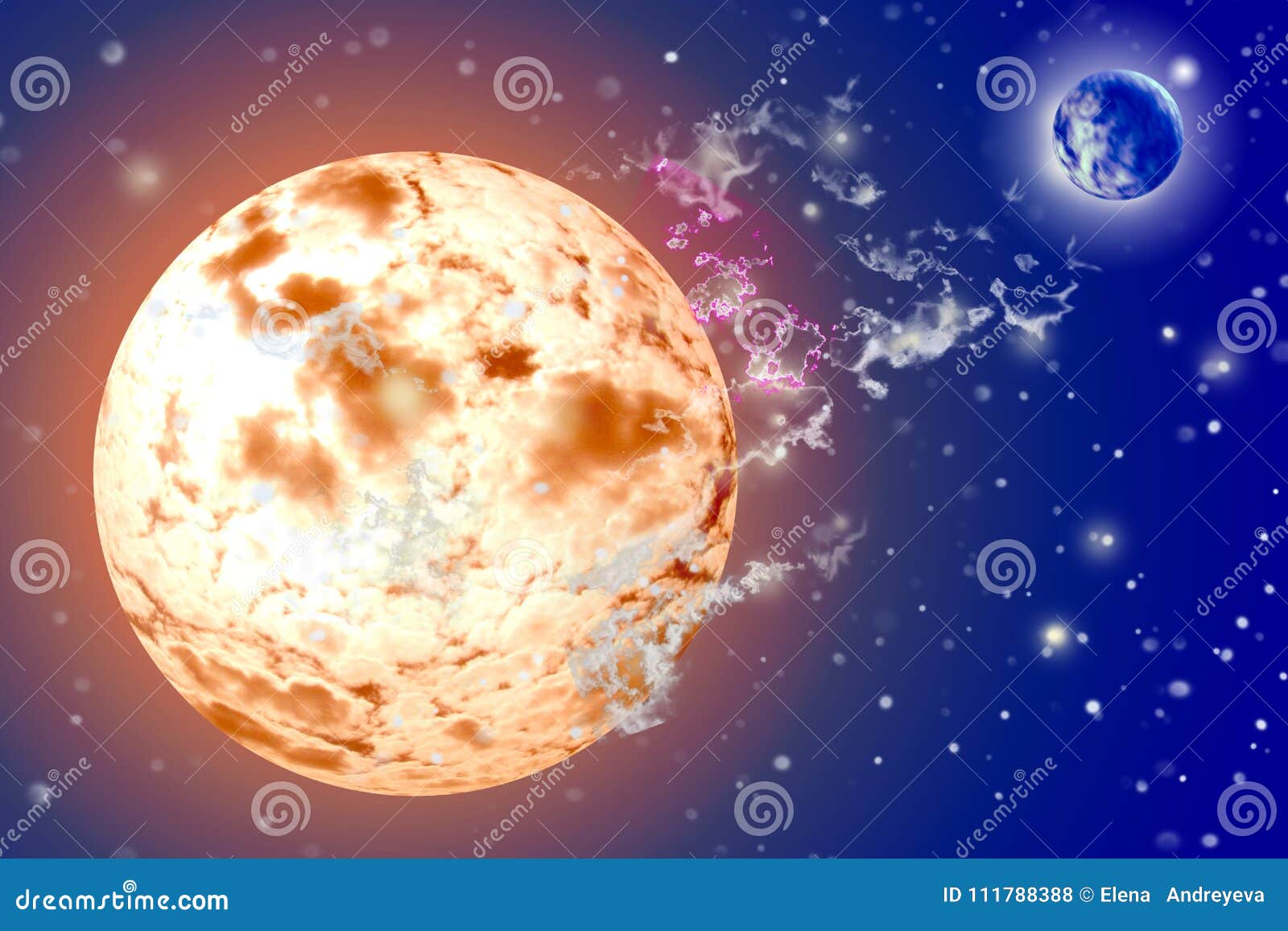 Sun and Land in Outer Spaces Stock Illustration - Illustration of ...