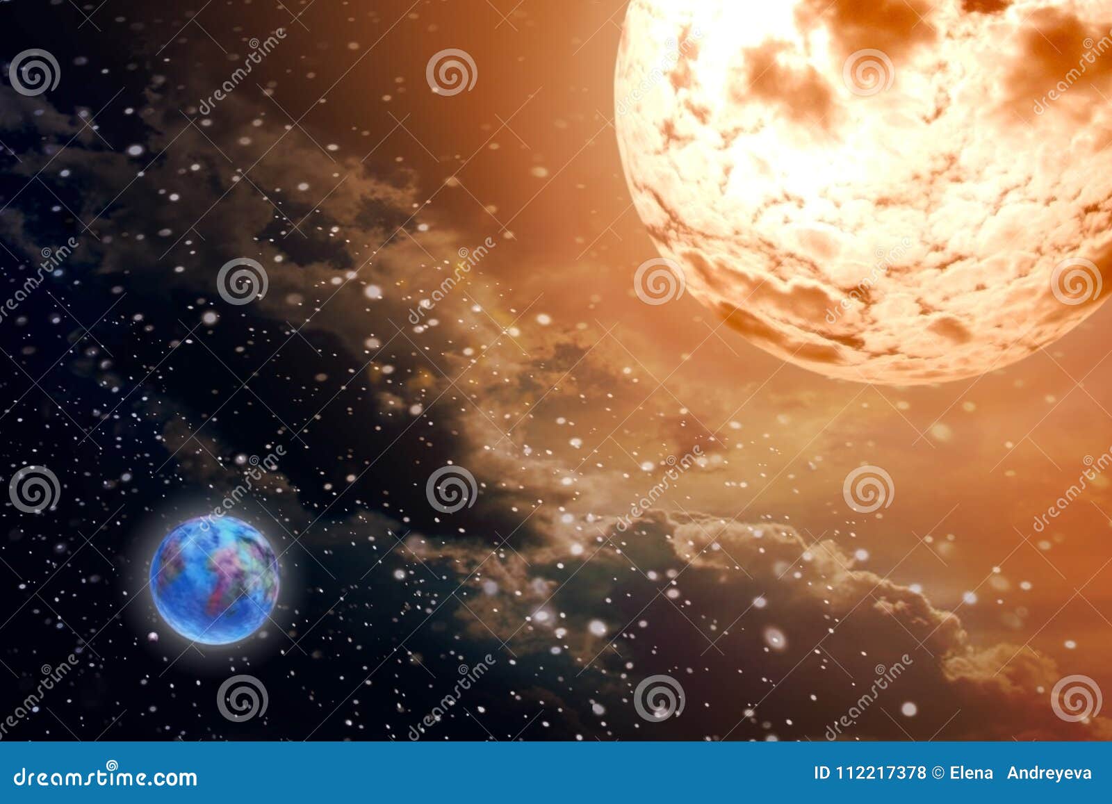 Sun and Land in Outer Spaces Stock Illustration - Illustration of moon ...