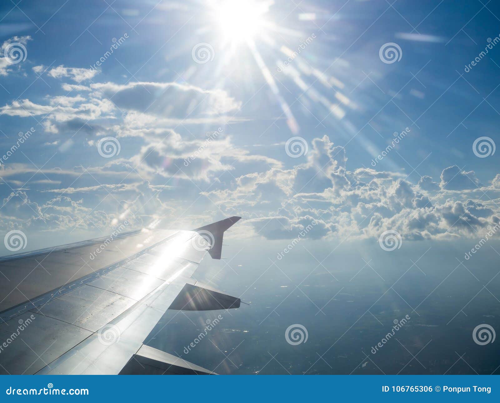 Sun Light and Air Plane Wing Stock Photo - Image of flight, airline ...