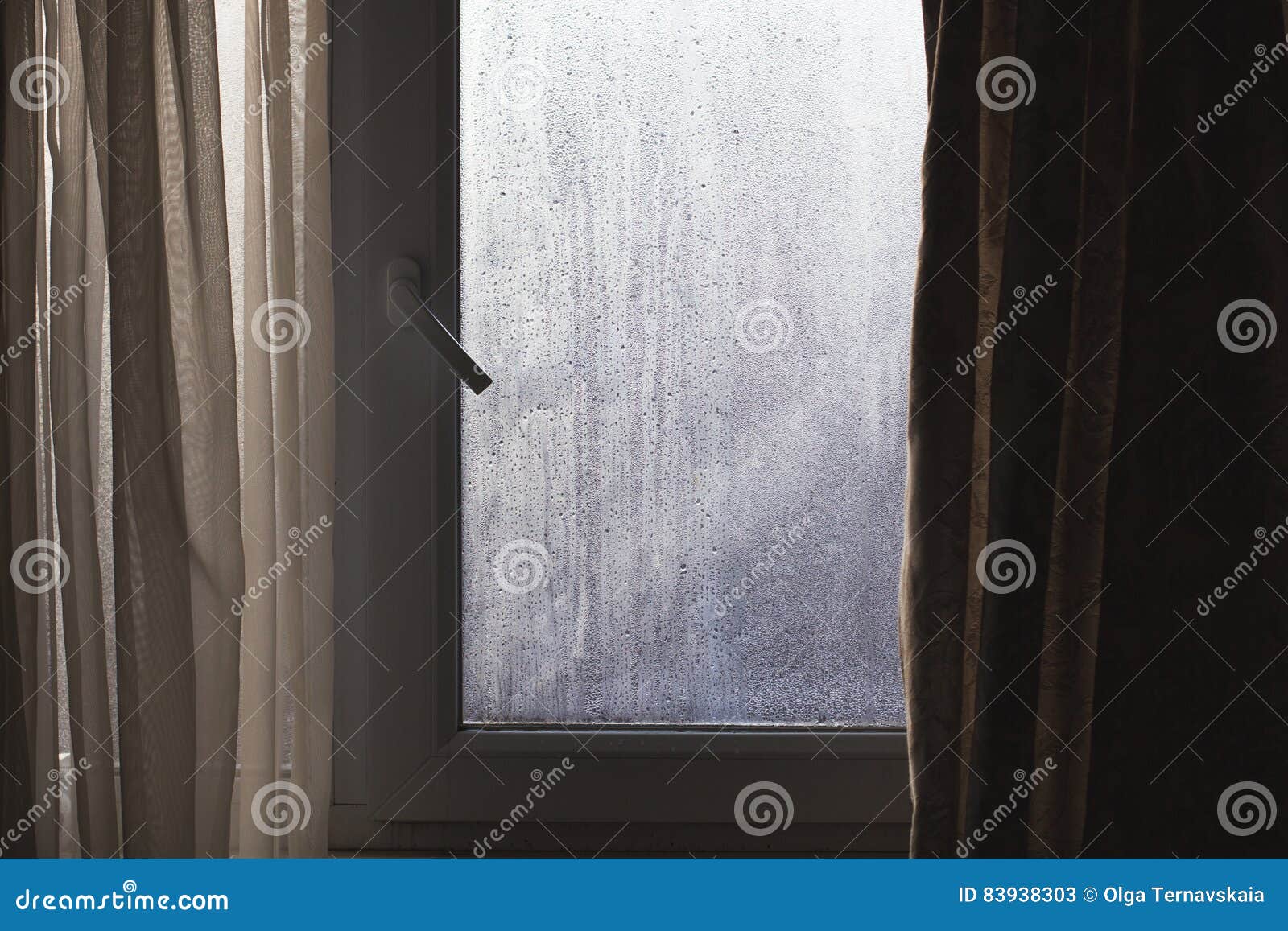 Sun Light through Wet Window and Curtains Stock Image - Image of ...