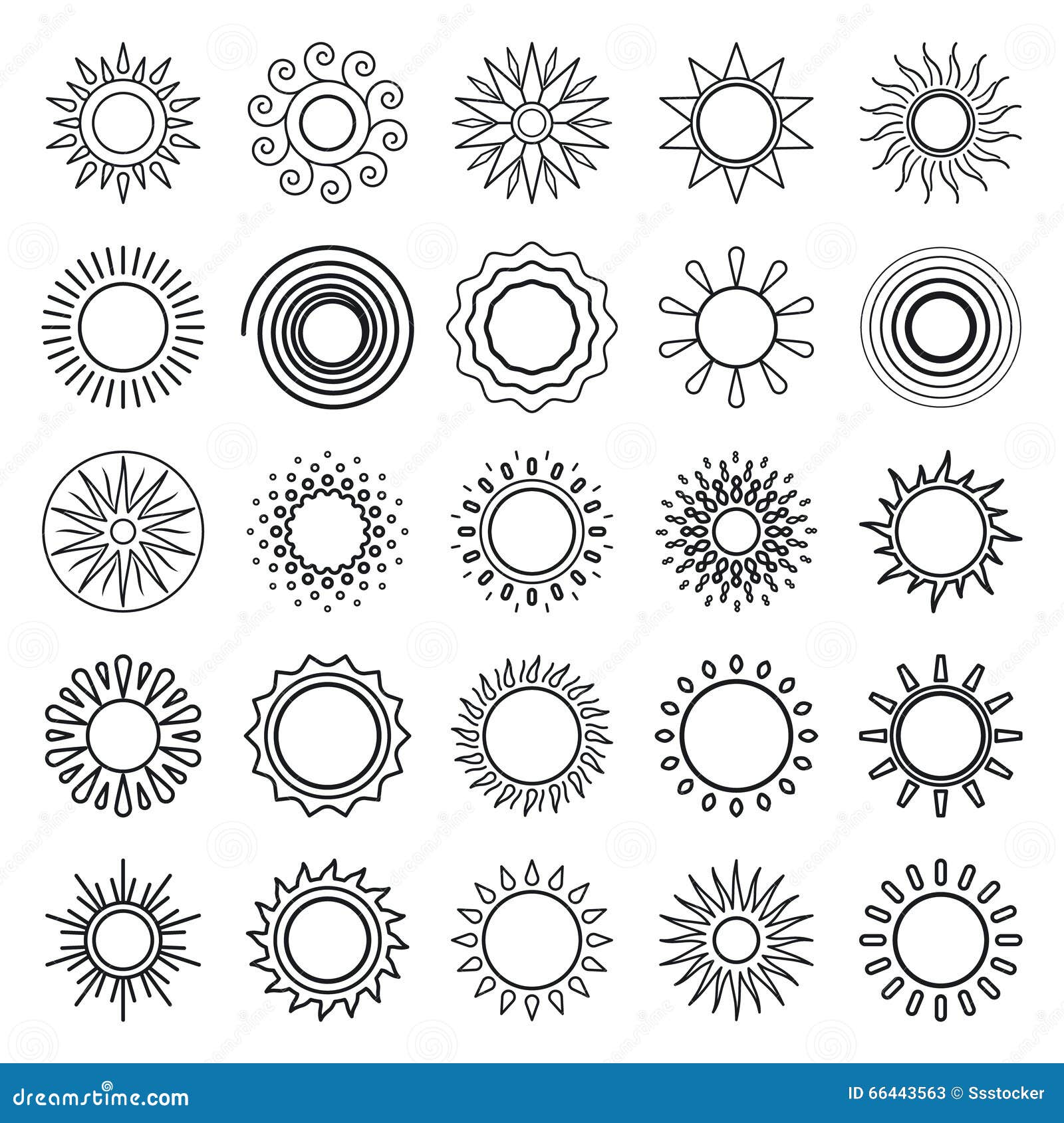 Sun line symbols stock vector. Illustration of rays, circle - 66443563