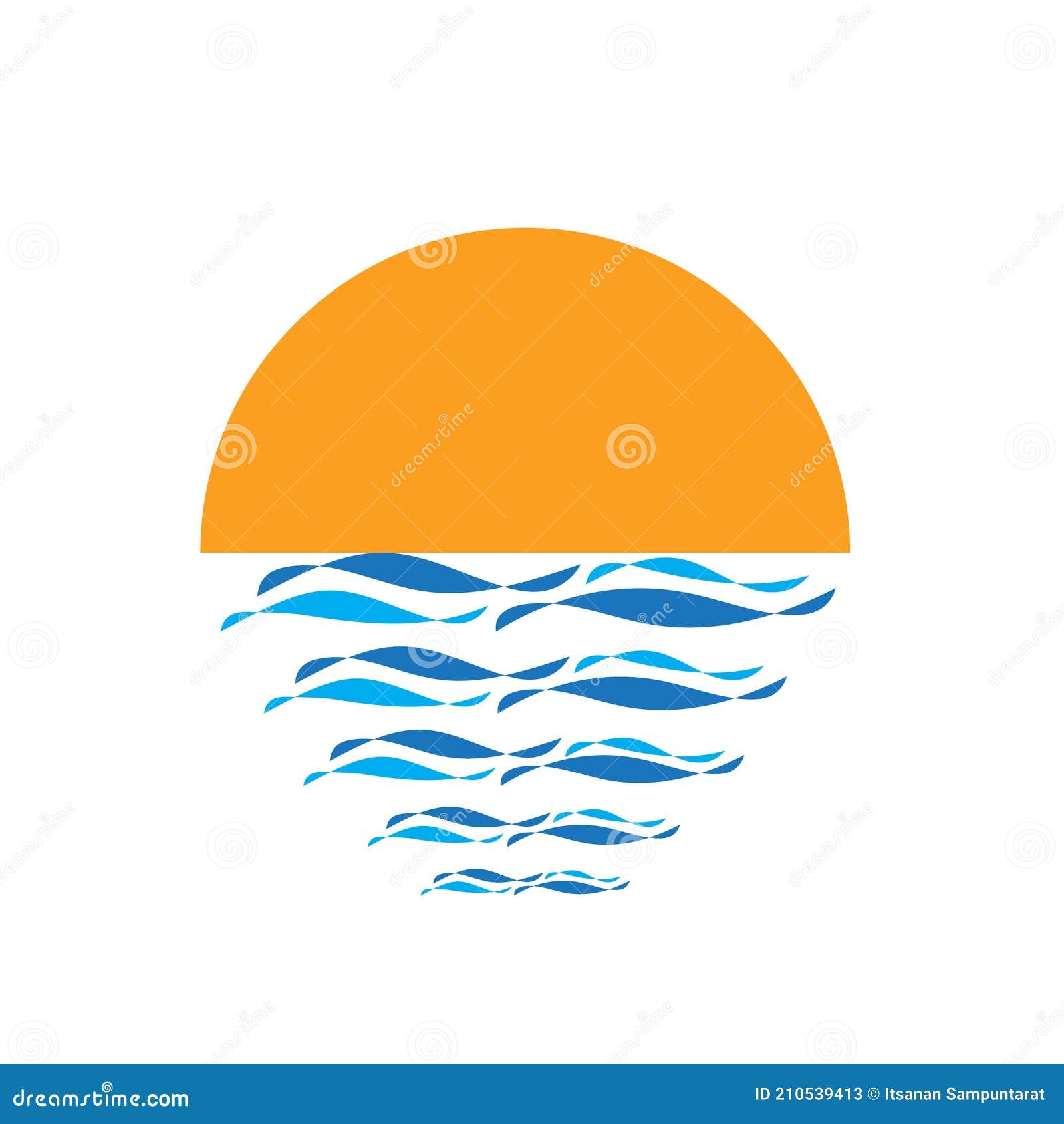 Sun logo with blue waves stock vector. Illustration of sunrise - 210539413
