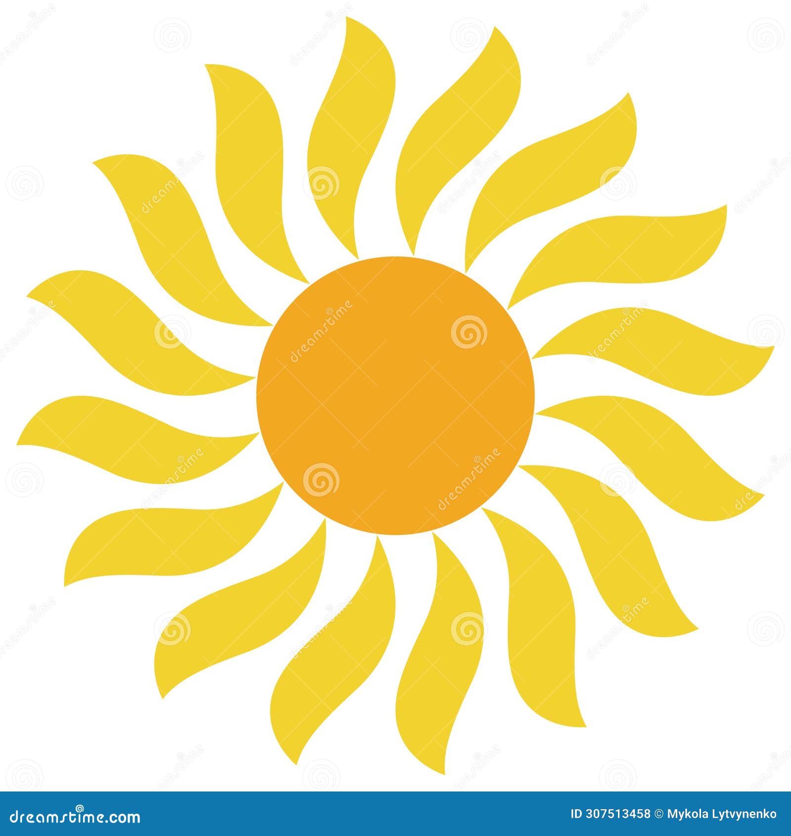 Sun Logo Icon with Curly Calligraphic Rays, Yellow Sun Carton Stock ...