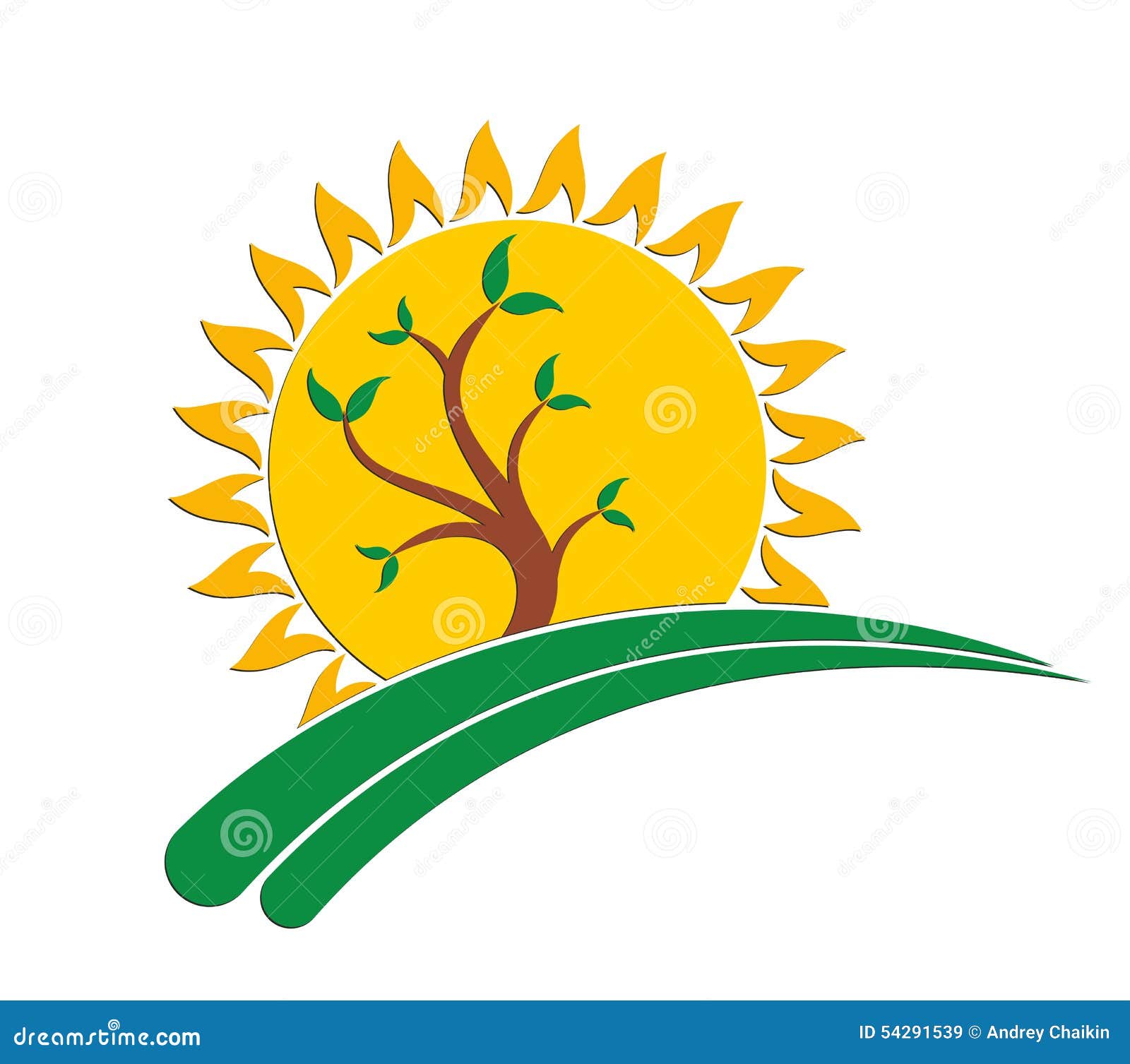 Sun logo with a tree. stock vector. Illustration of sunset - 54291539