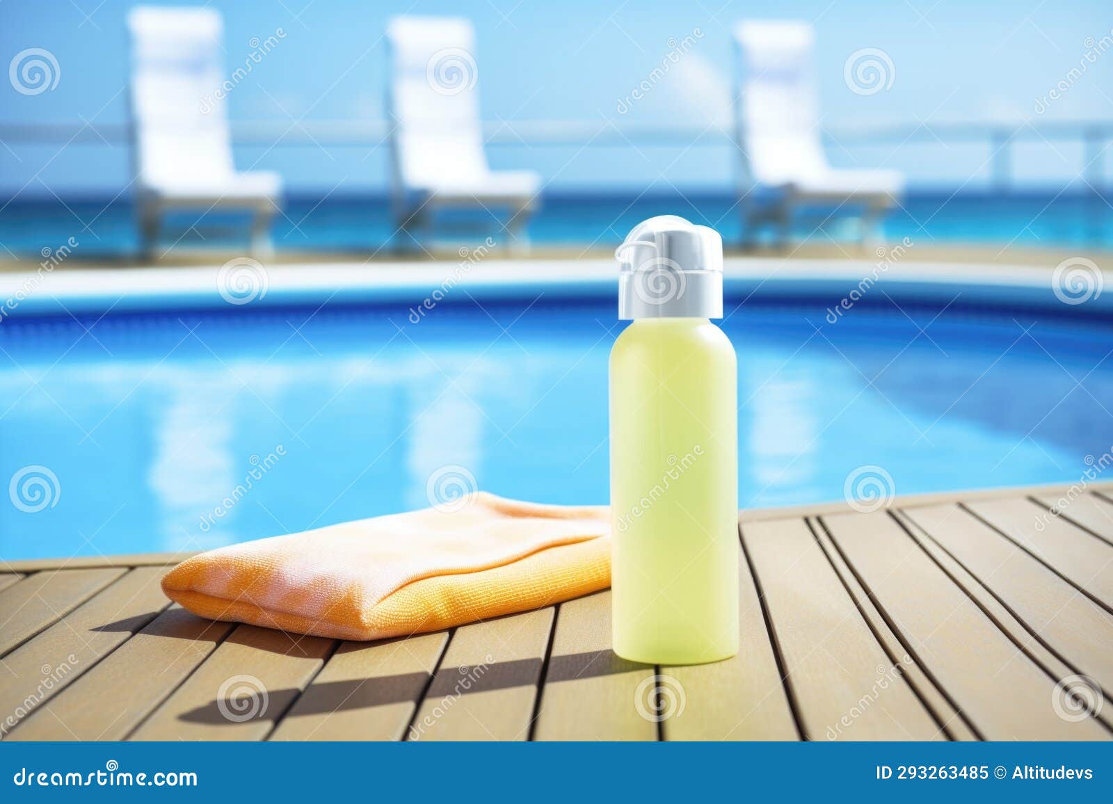 Sun Lotion and Pool Float on Deck Stock Illustration - Illustration of ...