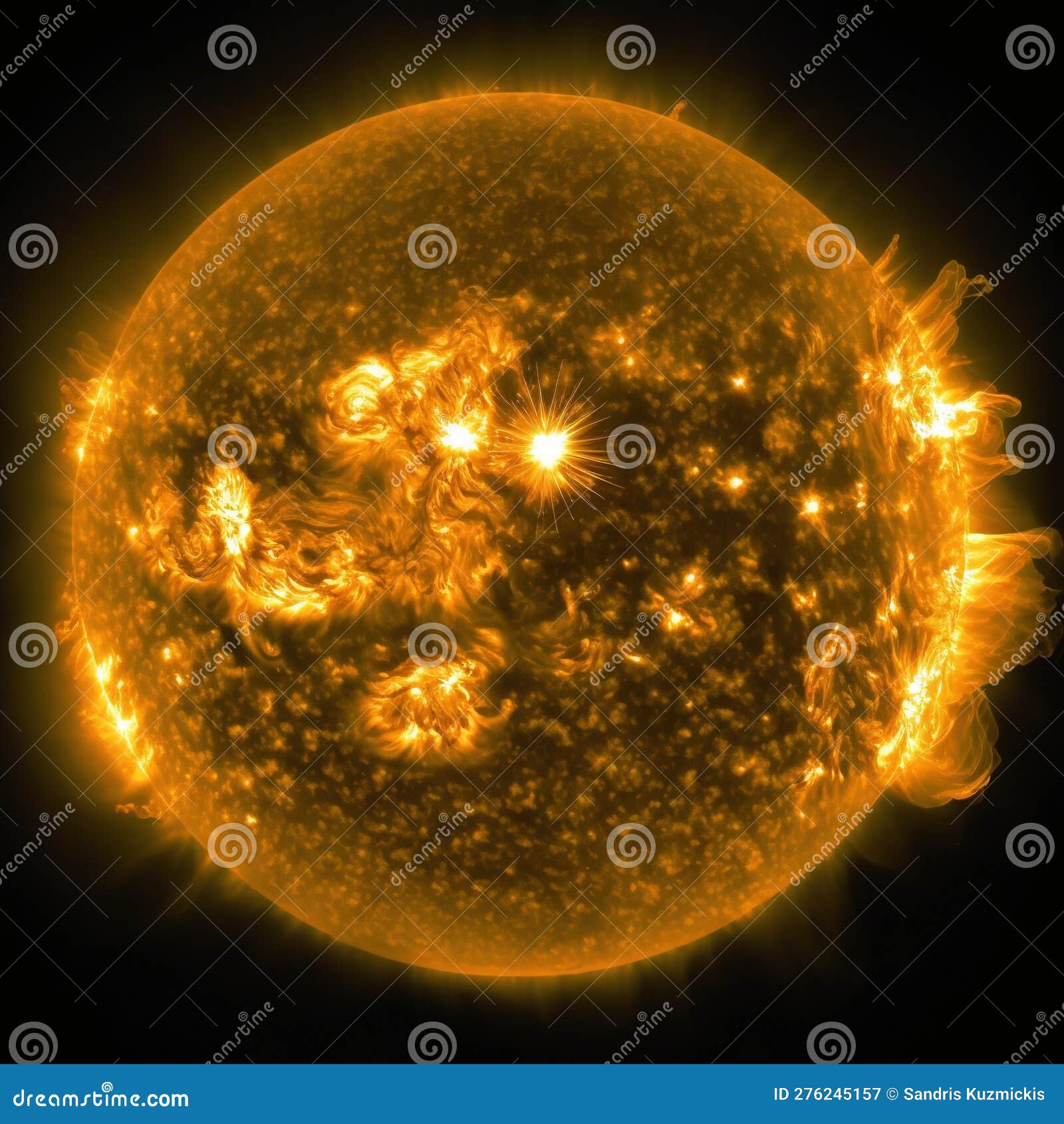 The Sun with Lots of Yellow Solar Flares. Generative AI Stock ...