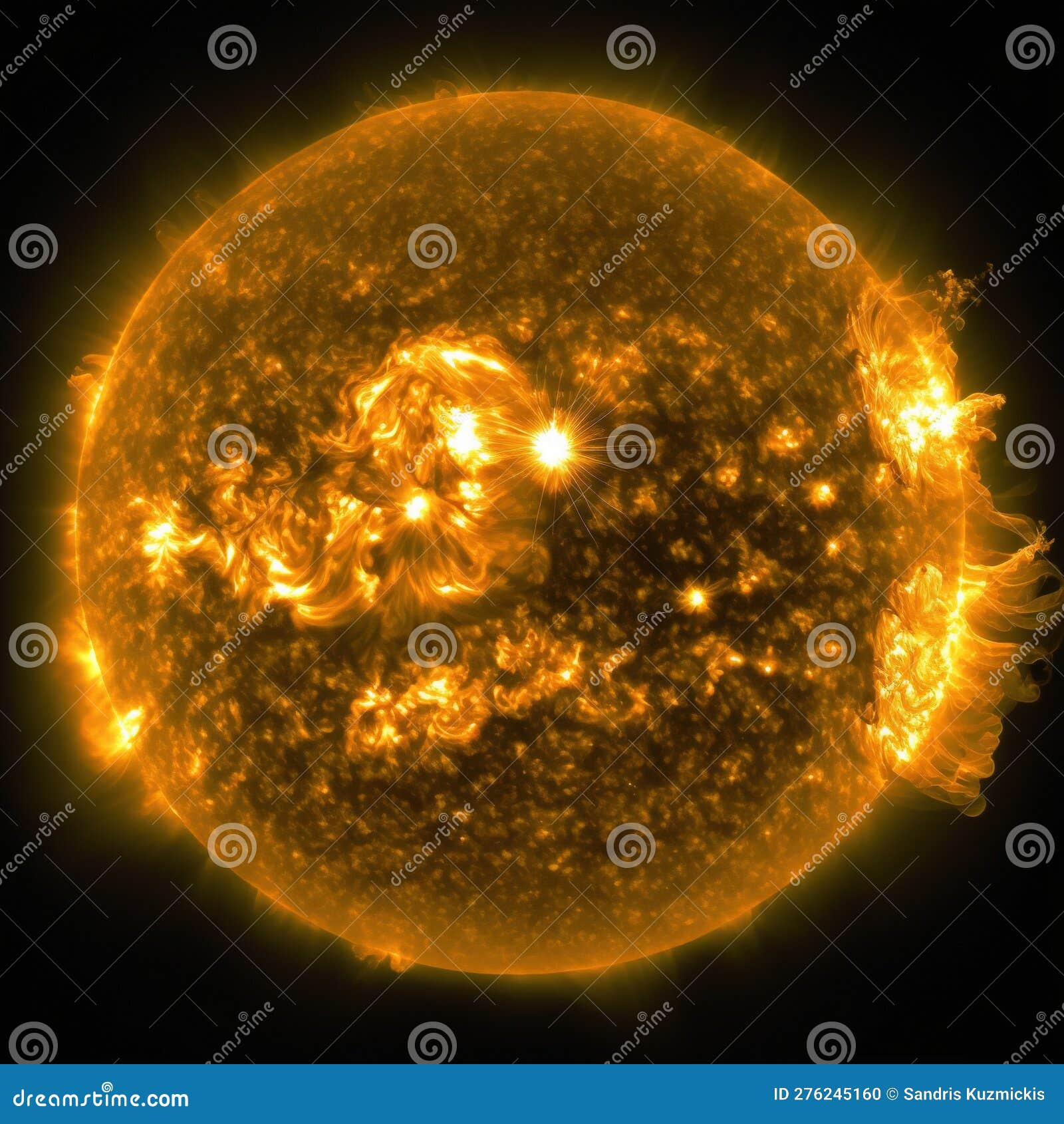 The Sun with Lots of Yellow Solar Flares. Generative AI Stock ...