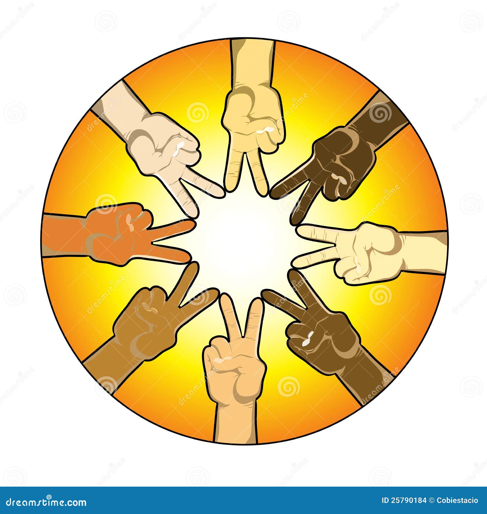 Sun Made Out of Hands Making the Peace Sign Stock Illustration ...