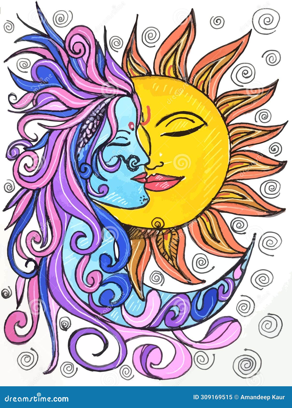 Sun Moon Abstract Painting for Print Stock Vector - Illustration of ...