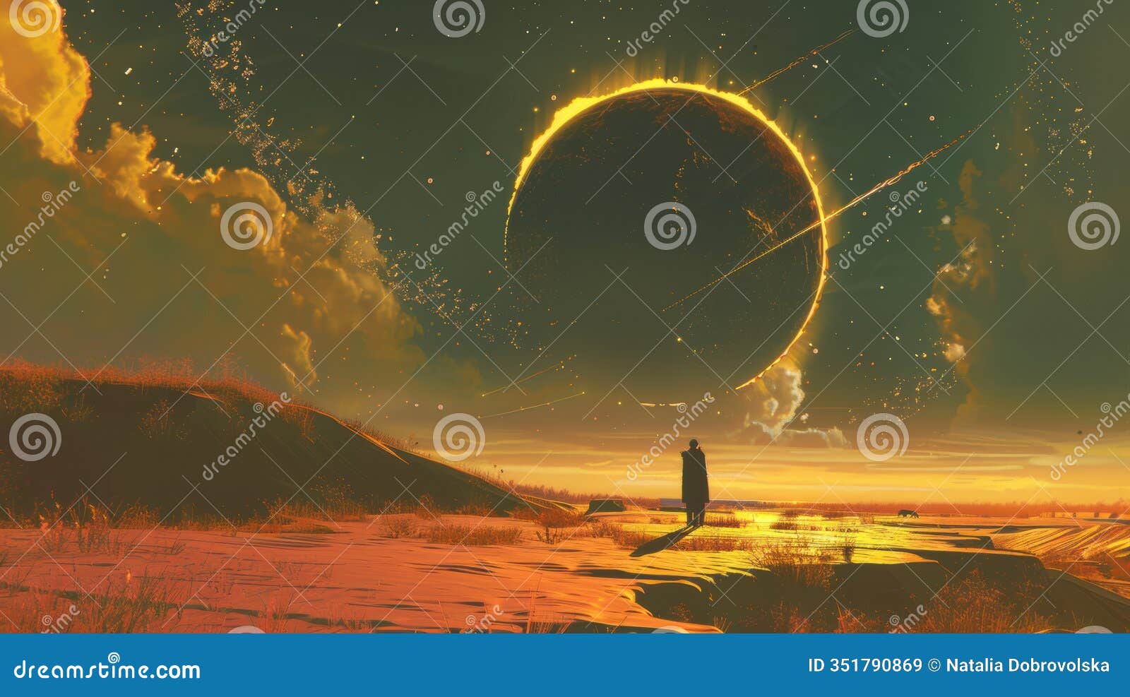 Sun and Moon Alignment during Solar Eclipse, Sky Darkened with Shadow ...