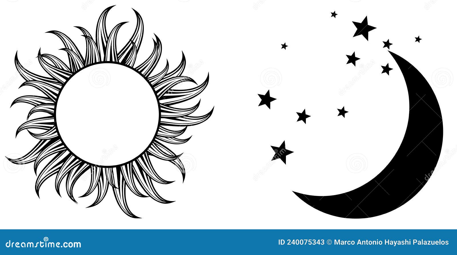 Sun and Moon Black Ink Tattoo Collection Stock Vector - Illustration of ...