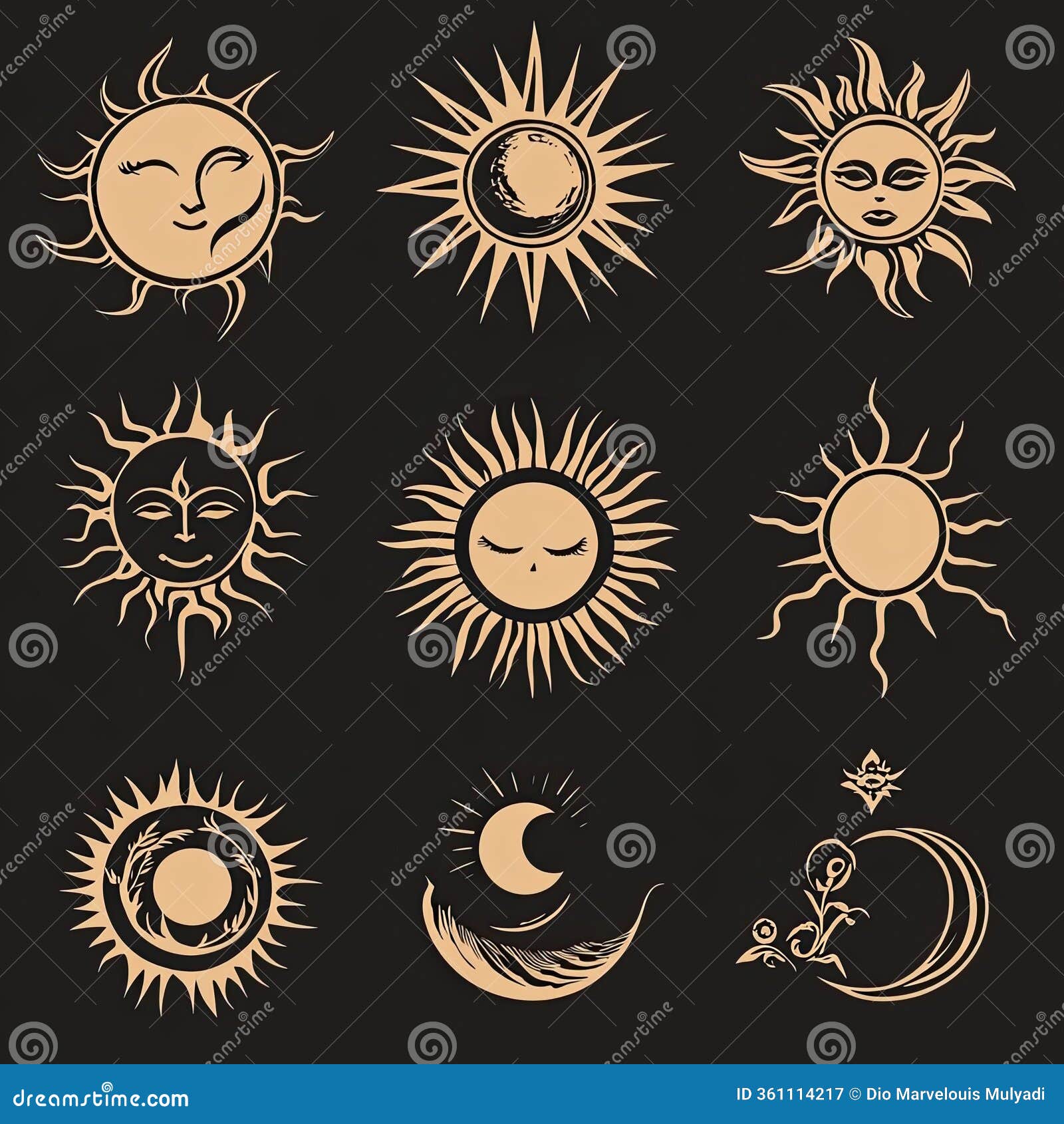 Celestial Symbols, Thin Line Spiritual Illustration. Set Of Magic ...