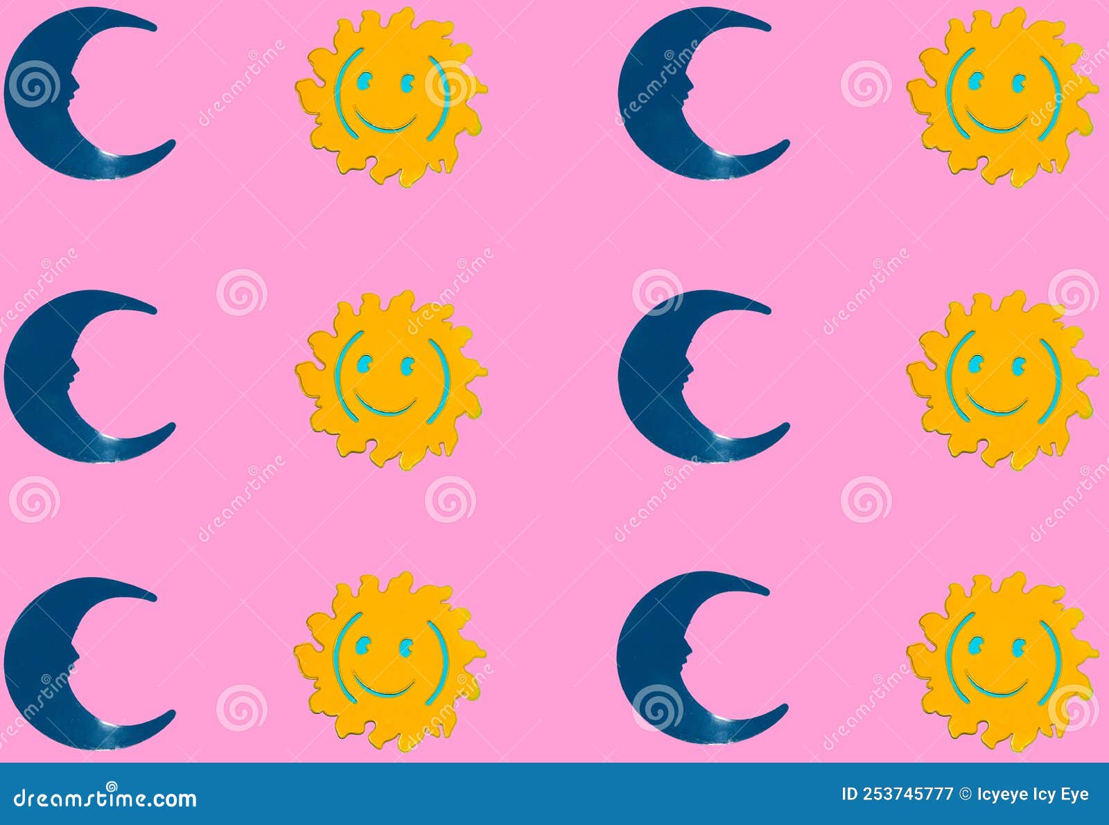 Sun and Moon Copied on Pink Background, Creative Art Pattern Stock ...
