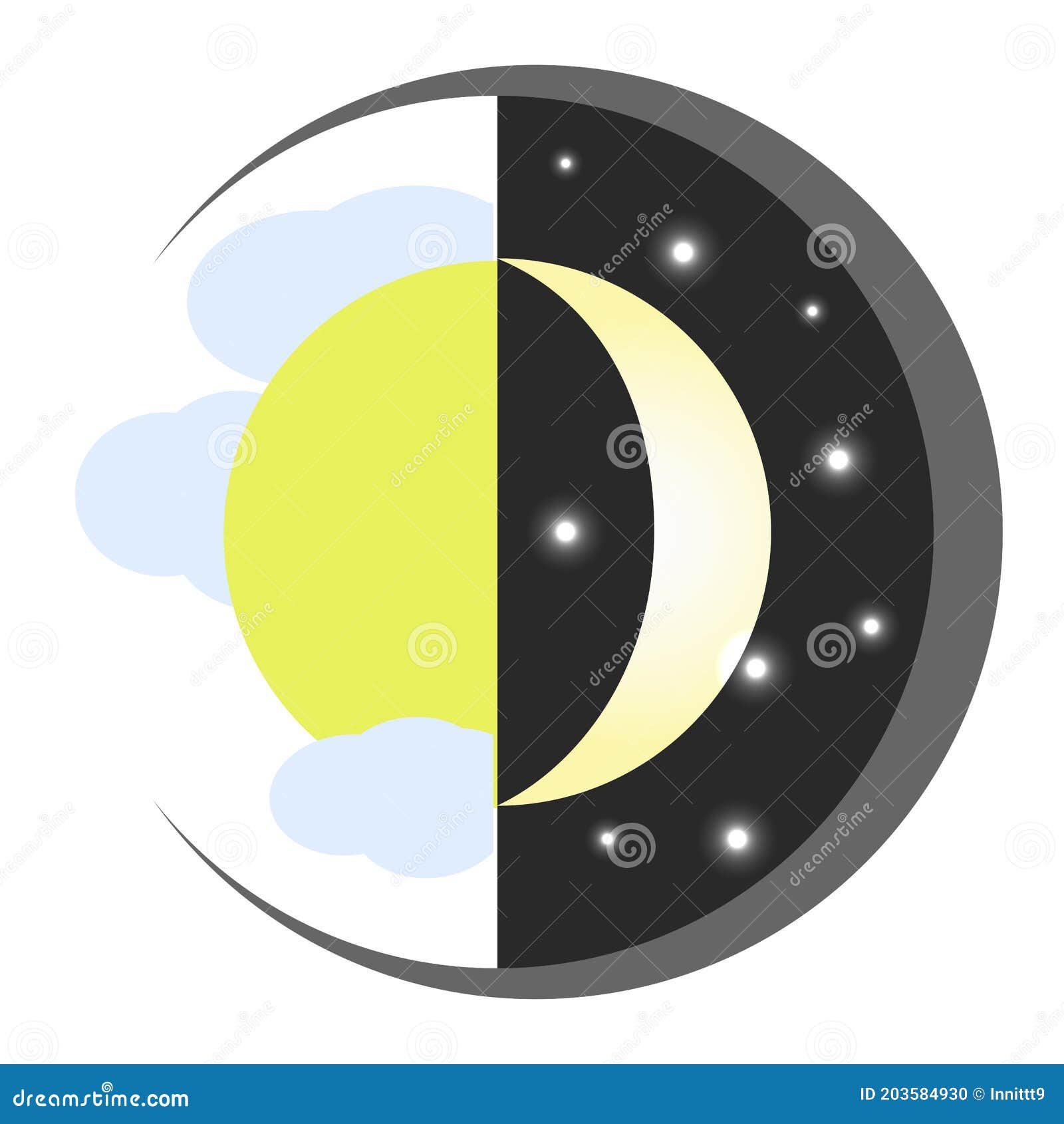 Sun and Moon. Day and Night. Vector Illustration of a Split Screen ...