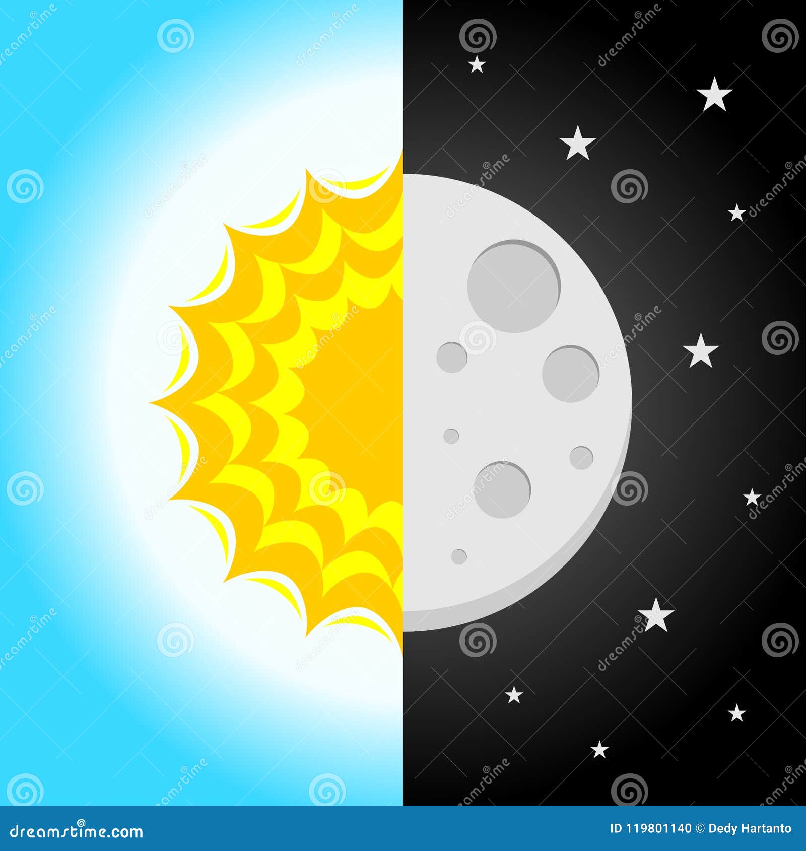 Sun and Moon. Day and Night Vector Stock Vector - Illustration of ...