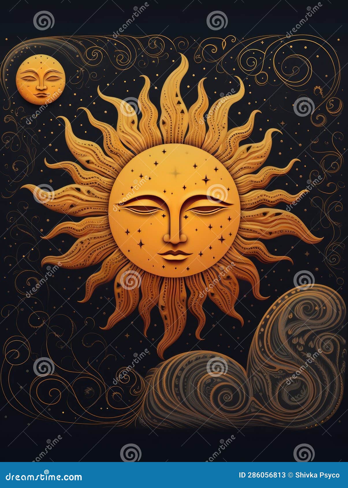 Sun and Moon Designer Combination on Black Background Generative AI ...