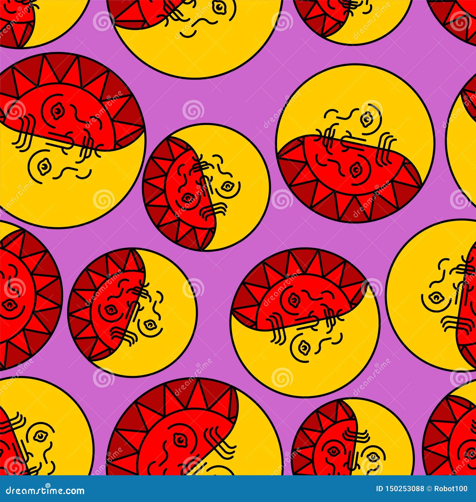 Sun and Moon Face Folk Pattern Seamless. Pagan Background Vector Stock ...