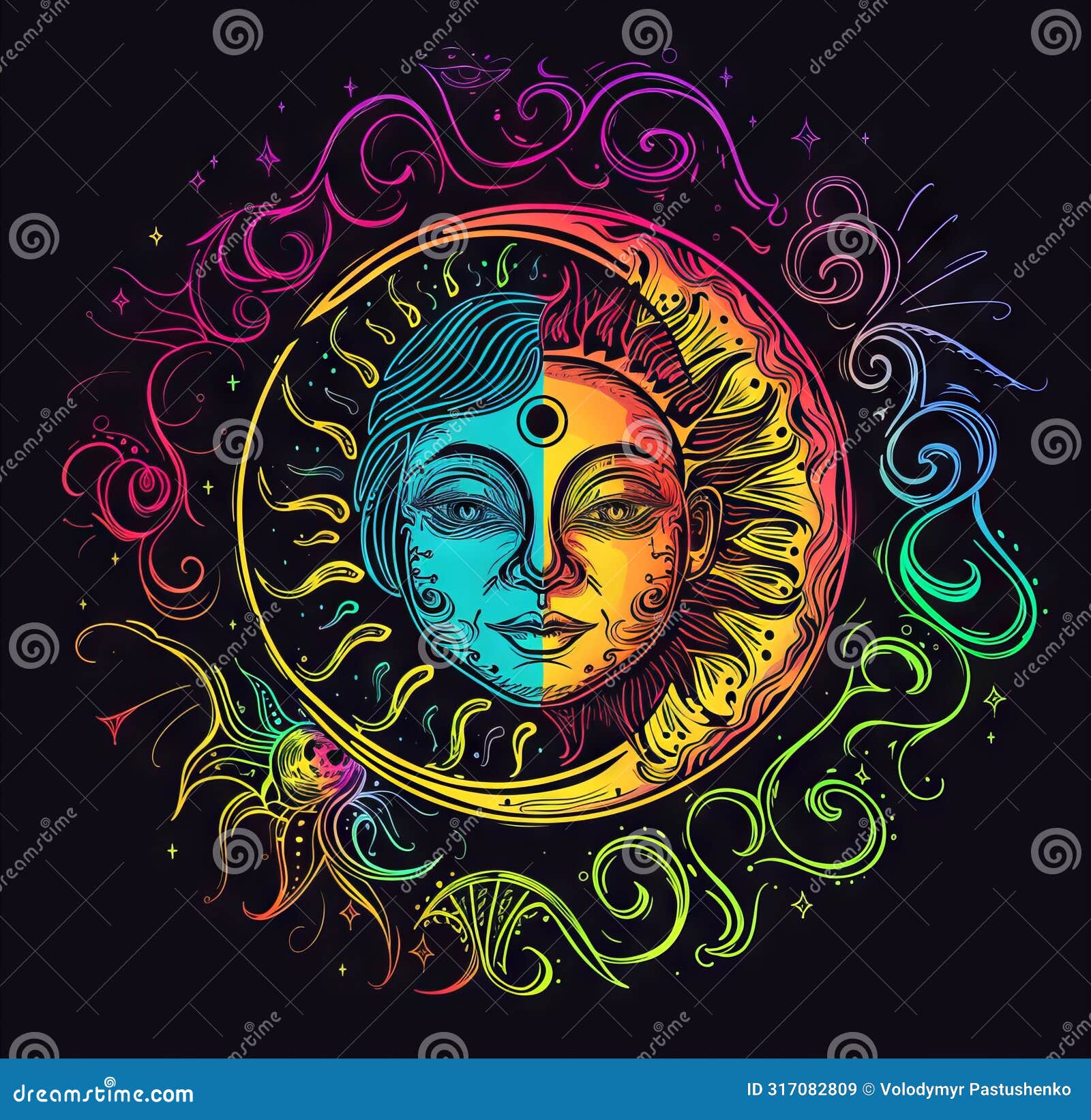 A Sun and Moon with Ornate Patterns on it Stock Image - Image of ornate ...