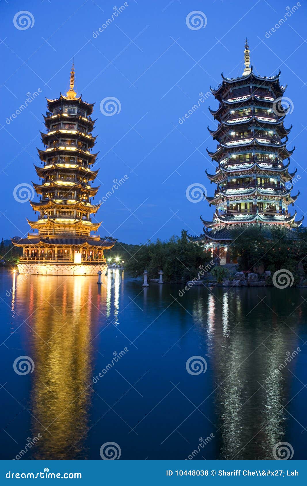 Sun and Moon Pagodas, Guilin, China Stock Photo - Image of religion ...