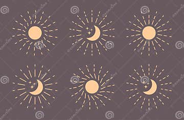 Sun Moon Rays Decorative Frames, Sun Rays Decorative Frames, Thin Line ...