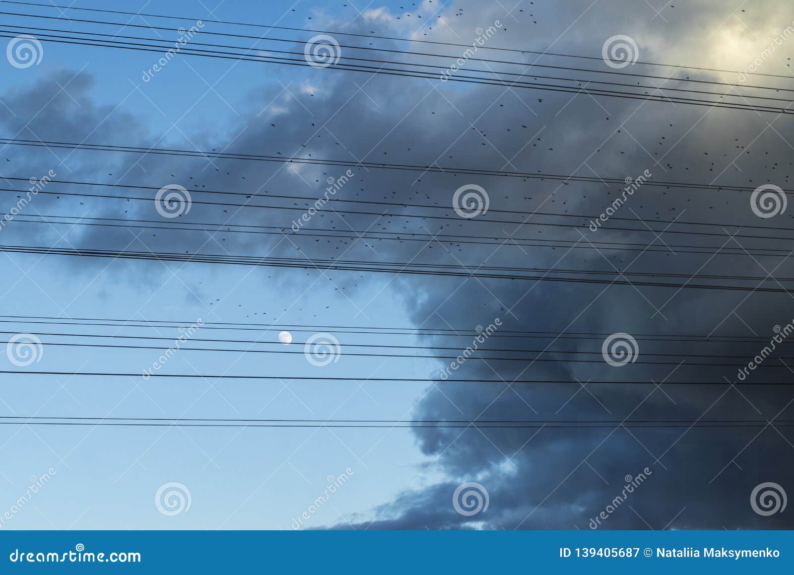 The Sun and the Moon in the Same Sky in the Daytime. the Gray Sky ...