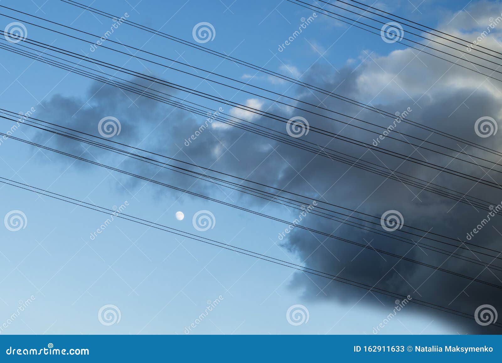 The Sun and the Moon in the Same Sky in the Daytime. the Gray Sky ...