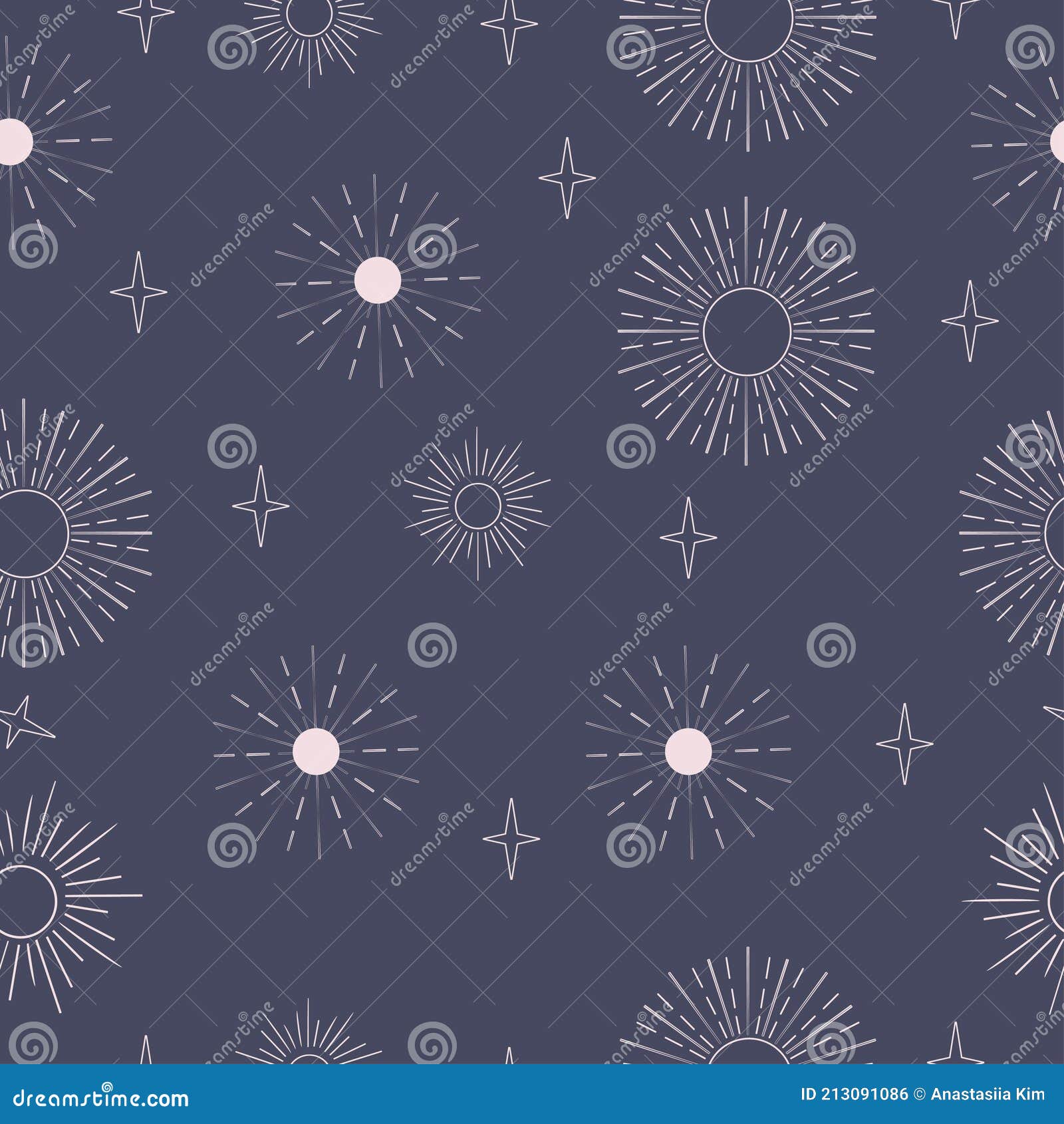 Sun and Moon Seamless Pattern on Dark Blue Background Stock Vector ...