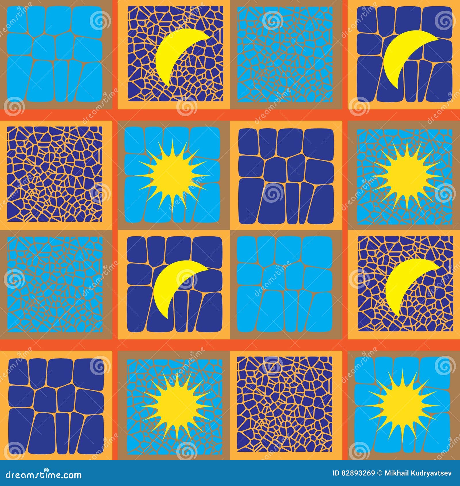 Sun and Moon Seamless Pattern Stock Vector - Illustration of tiled ...