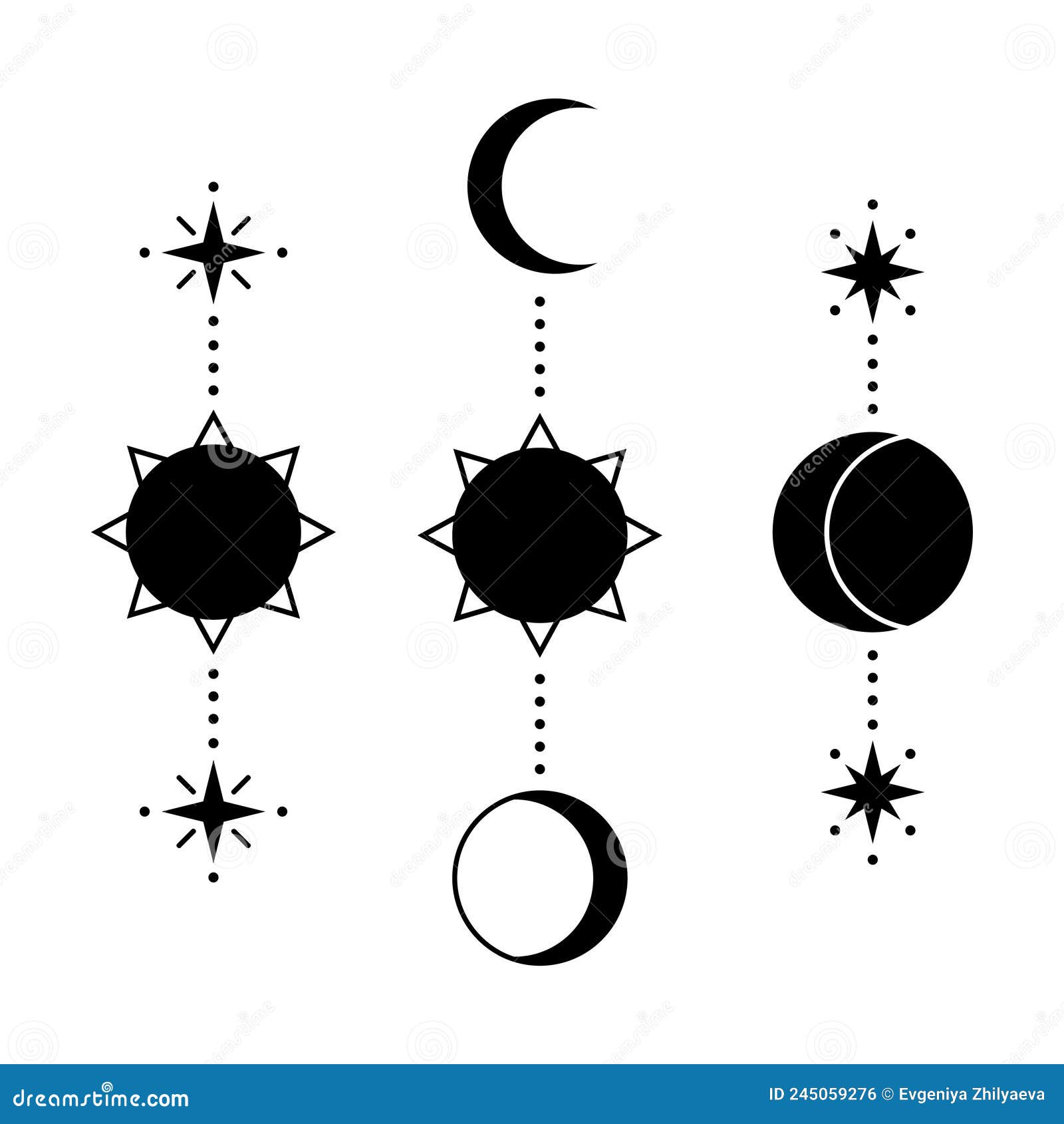 Sun and Moon Set. Simple Graphic Style. Black Objects Isolated on White ...