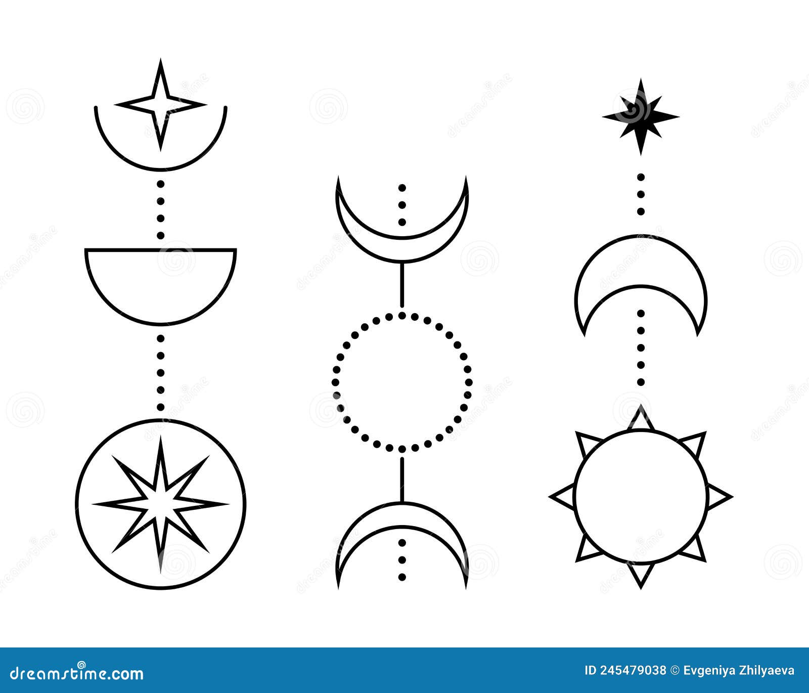 Sun and Moon Set. Simple Graphic Style. Black Objects Isolated on White ...