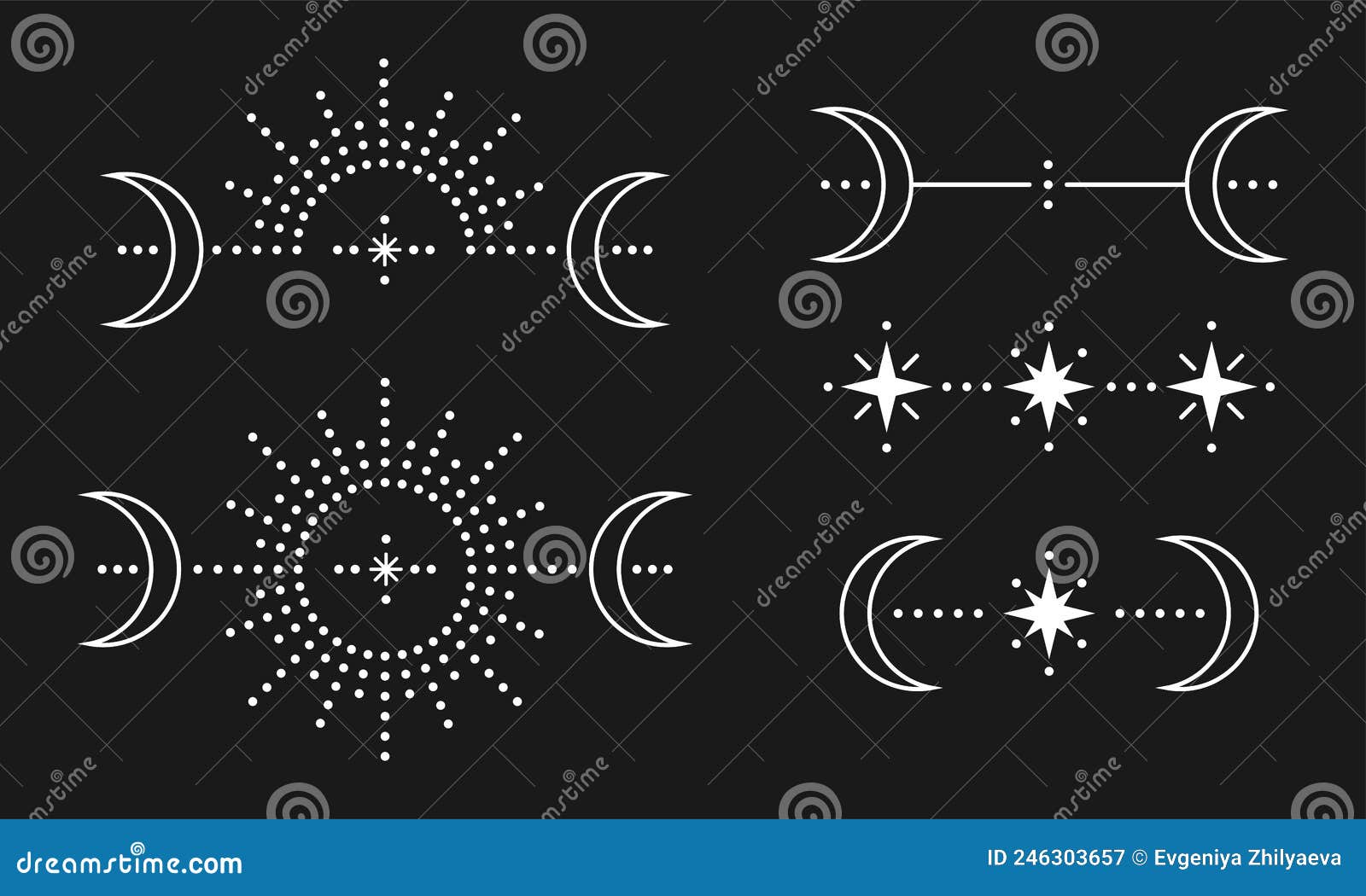 Sun and Moon Set. Simple Graphic Style. White Objects Isolated on Black ...