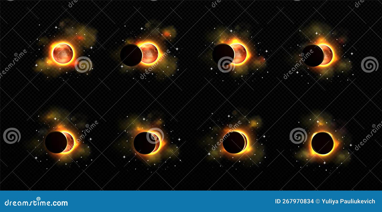 Sun and Moon in Solar Eclipse in Different Phases Stock Illustration ...