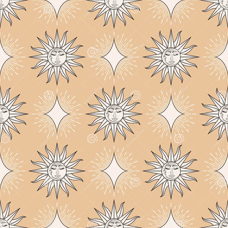 Sun Moon and Stars Celestial Seamless Repeating Surface Pattern Stock ...