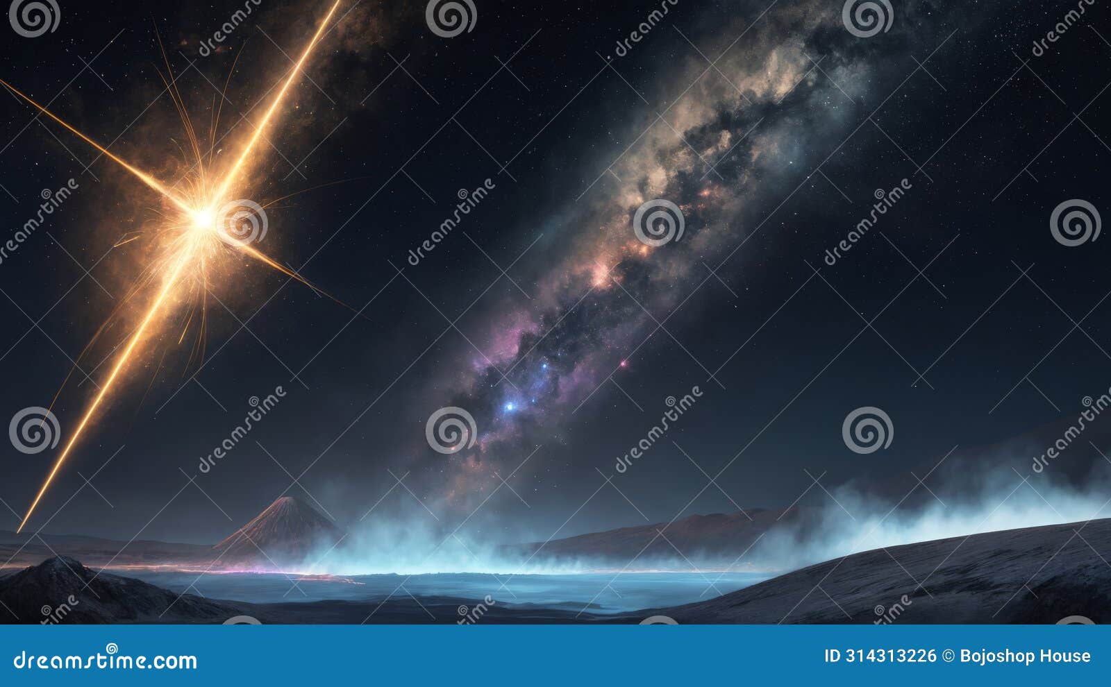 Sun, Moon, and Stars in the Cosmic Sky Stock Illustration ...