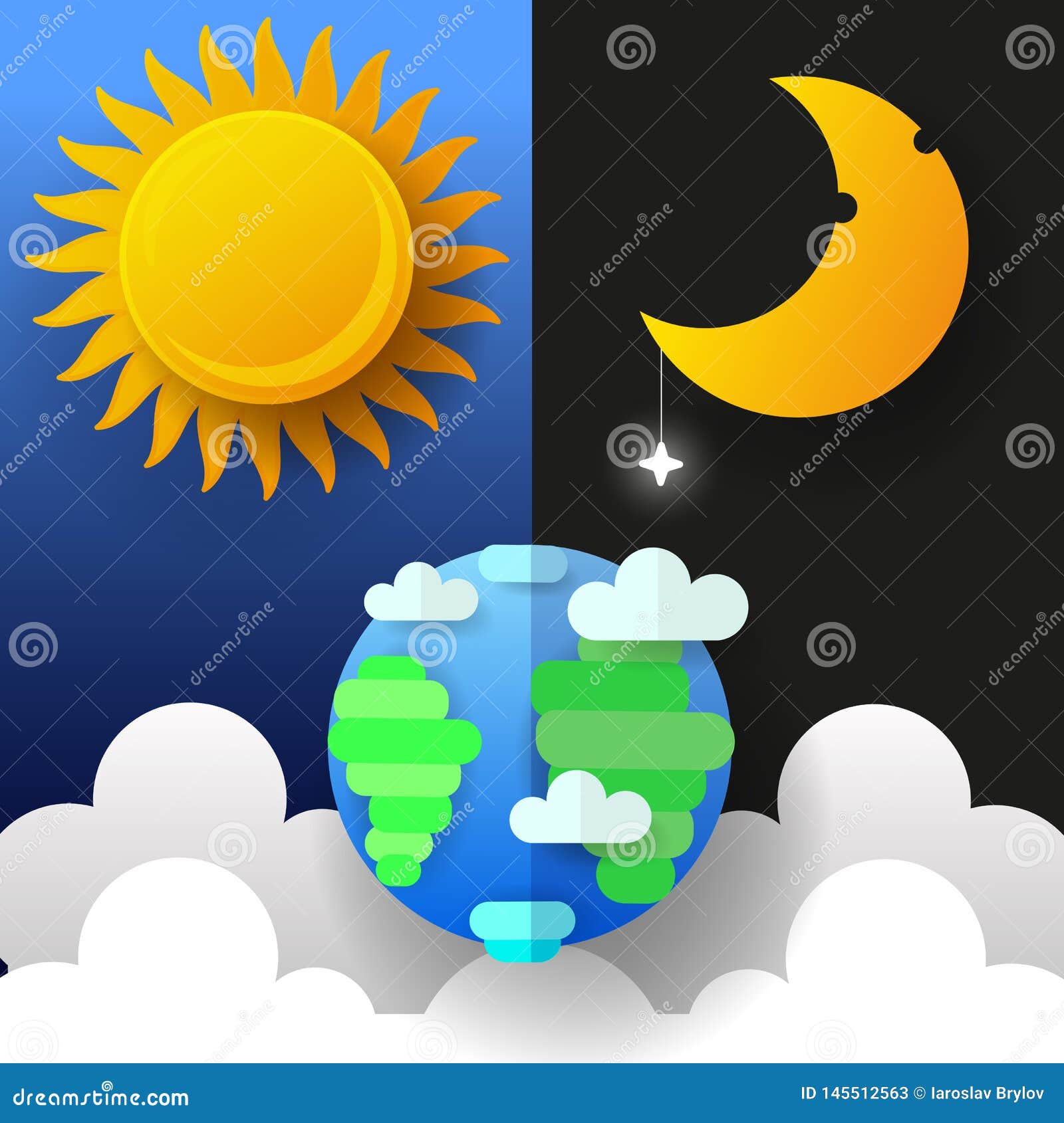 Sun, Moon and Stars. Day and Night Vector Banners Stock Vector ...