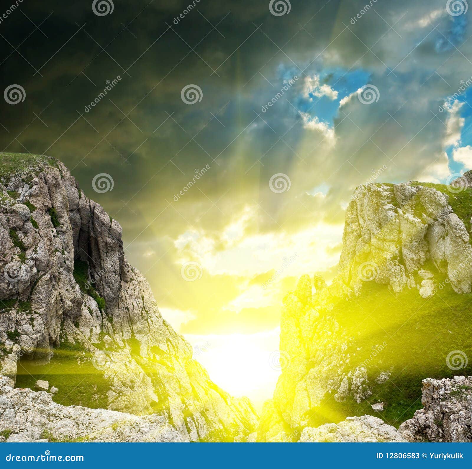 Sun in a mountain crack stock image. Image of magnificent - 12806583