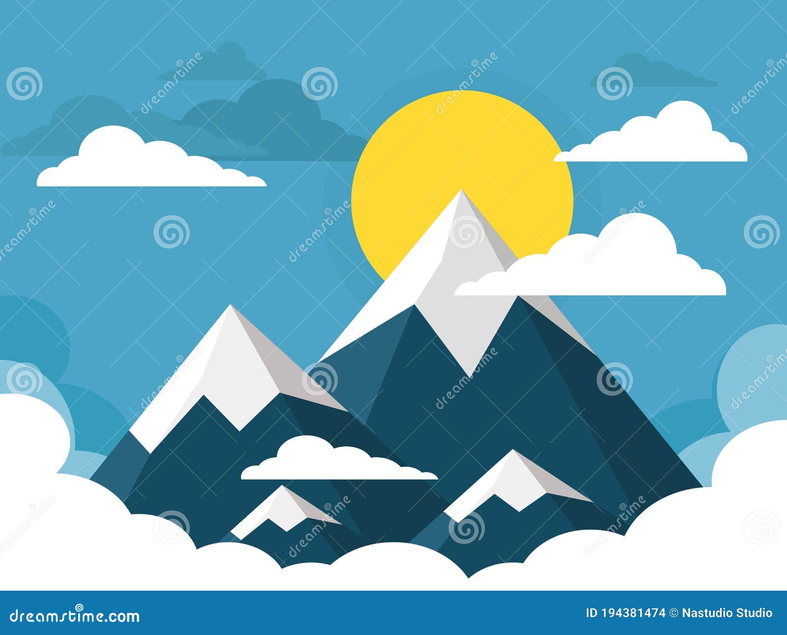 Sun and Mountains Flat Design. Landscape the Mountain Stock ...