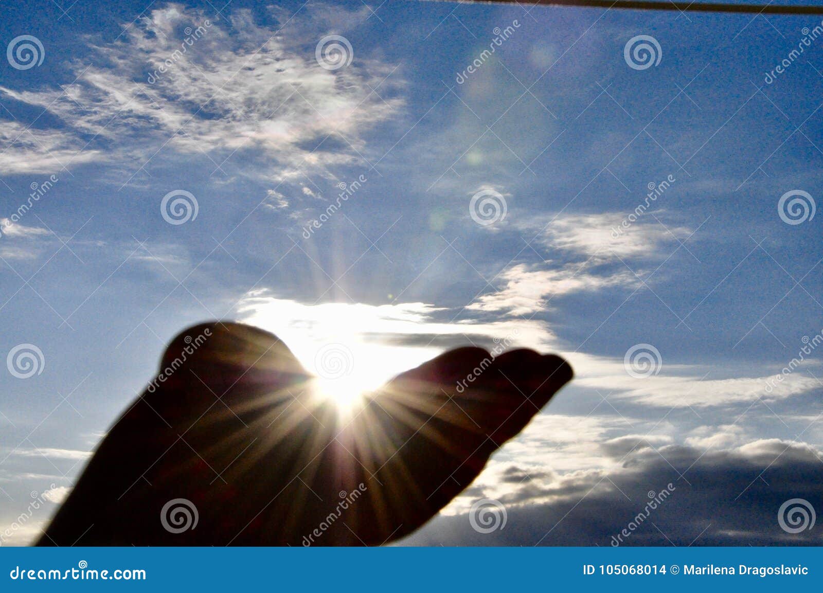 Sun in My Hand and Background Beautiful Blu Sky Stock Photo - Image of ...