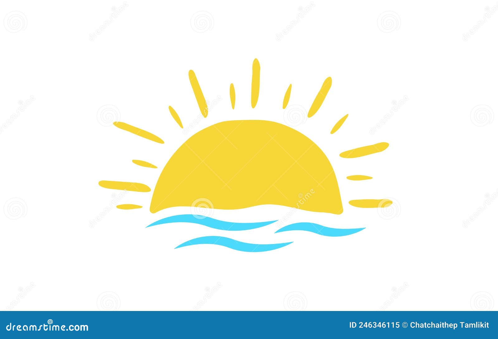 Sun with Ocean Wave. Sunset Beach. Holiday or Tropical Concept. Vector ...