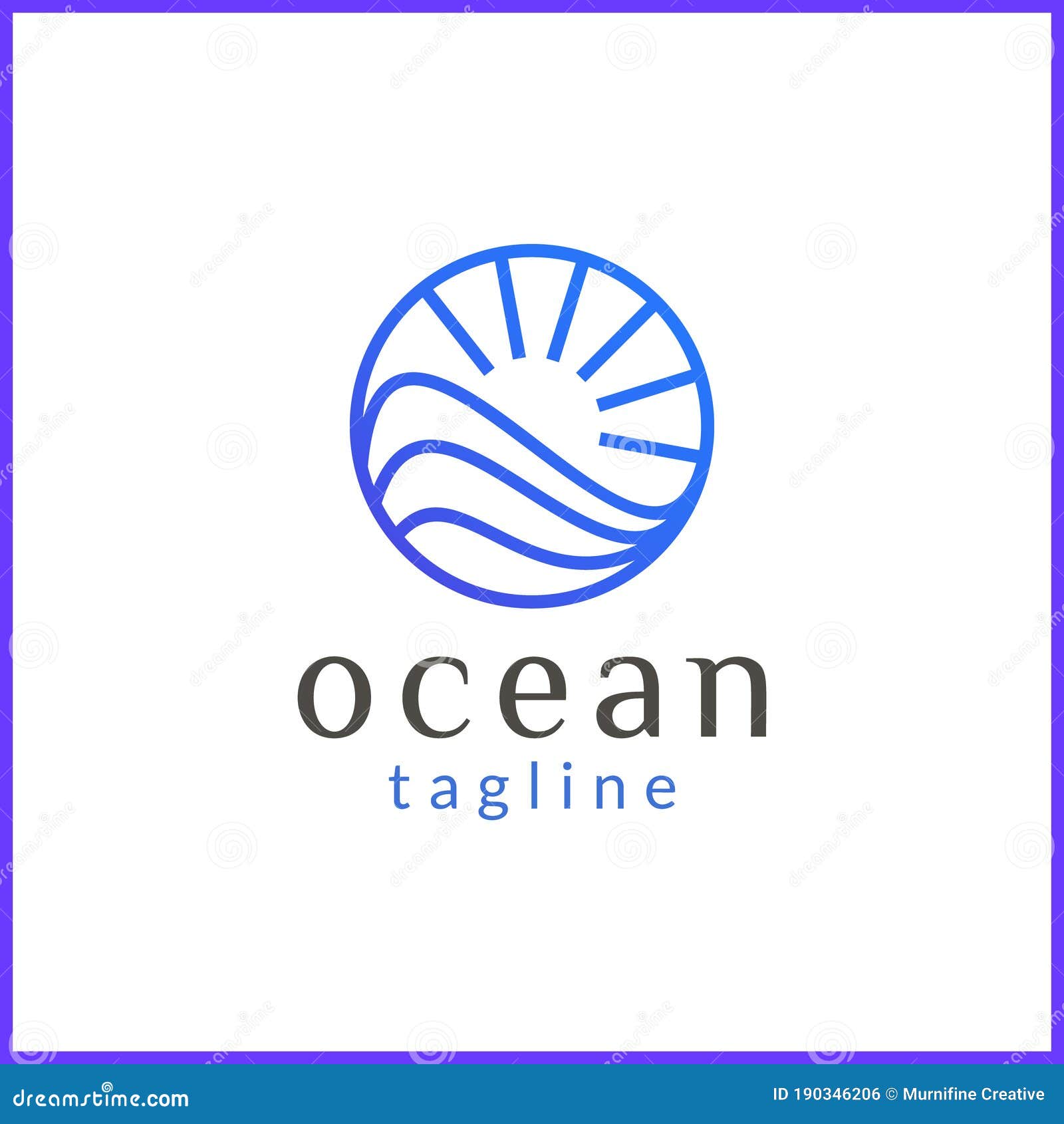 The Sun and Ocean Waves in a Dark Blue Circle Stock Vector ...