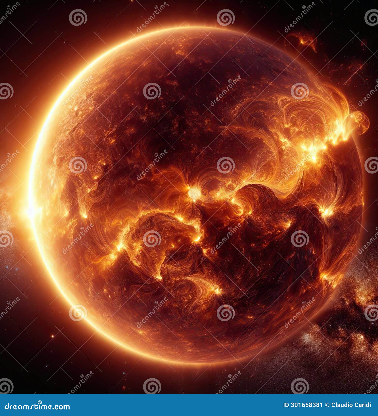 Sun, Our Star. Solar Surface with Black Spots Stock Illustration ...