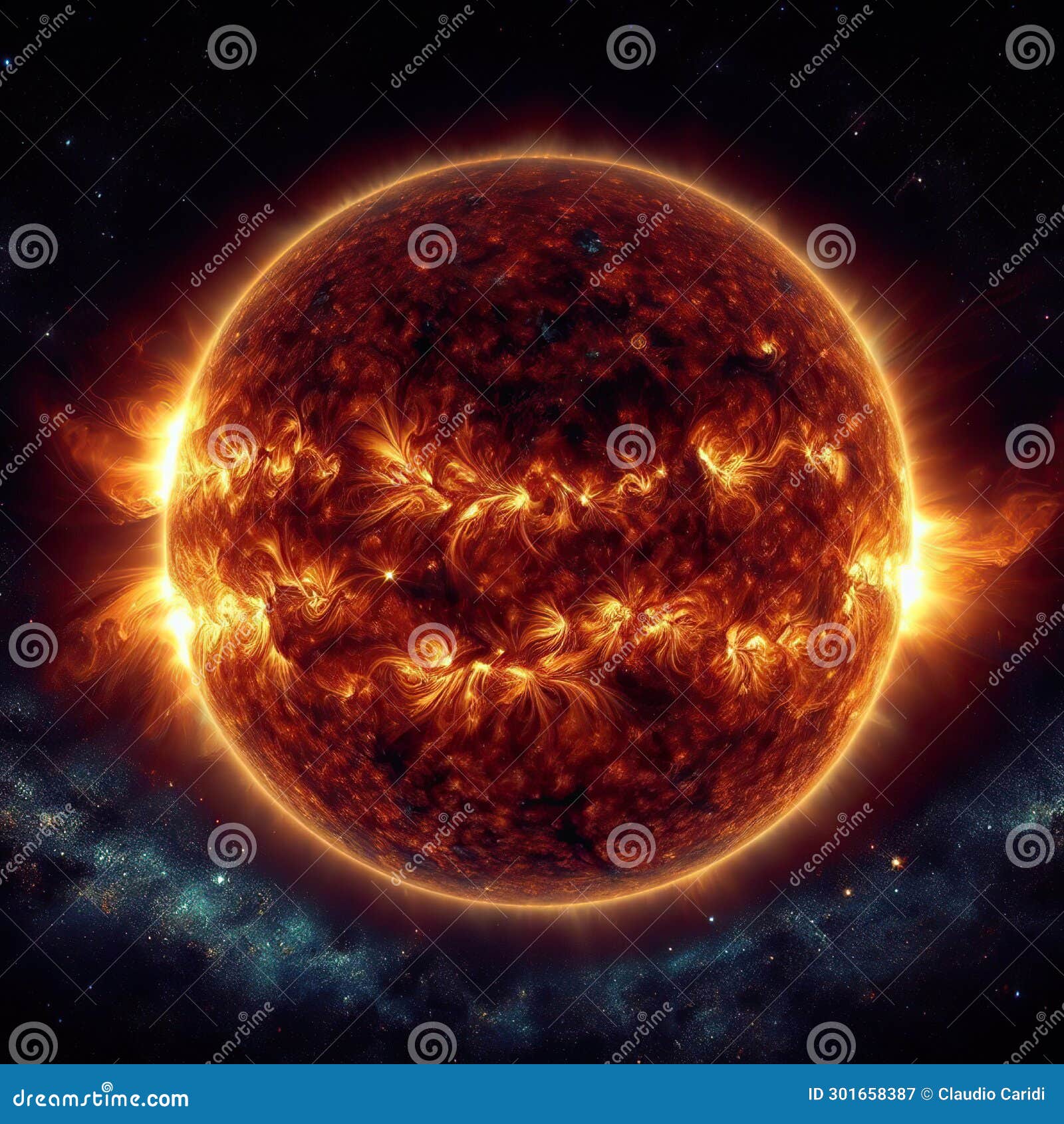 Sun, Our Star. Solar Surface with Black Spots Stock Illustration ...