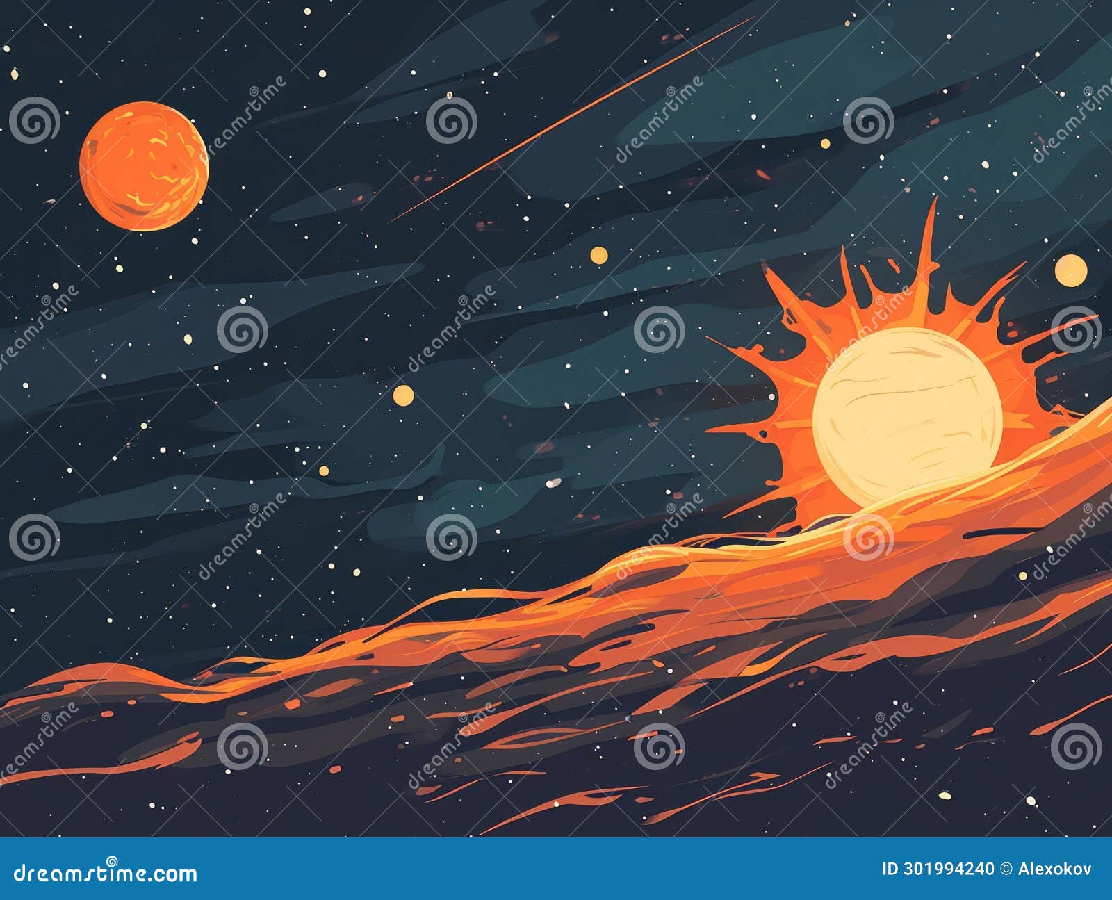 Sun in the Outer Space. Illustration in Flat Cartoon Style Stock ...