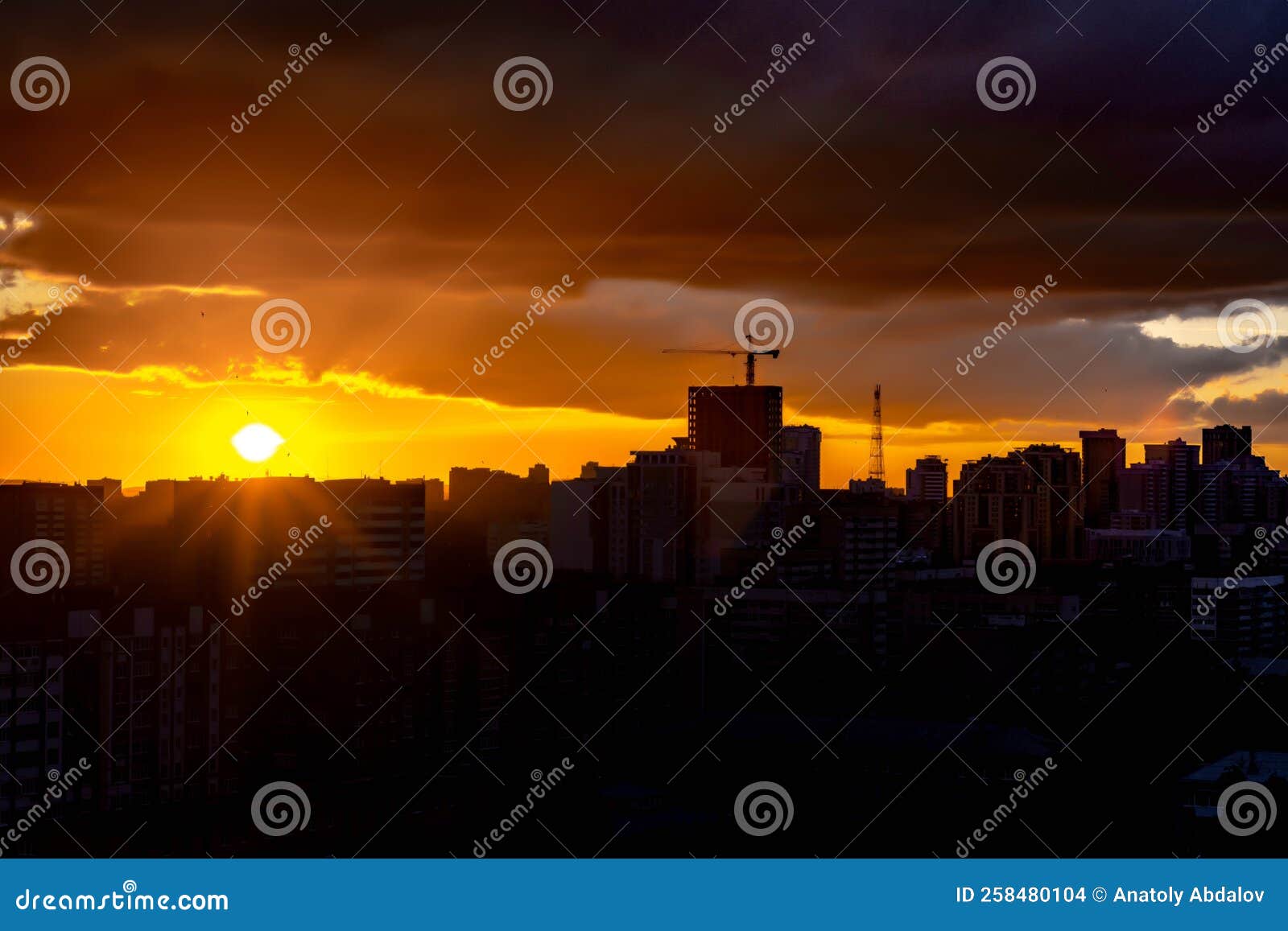 Sun over the city stock photo. Image of light, reflection - 258480104