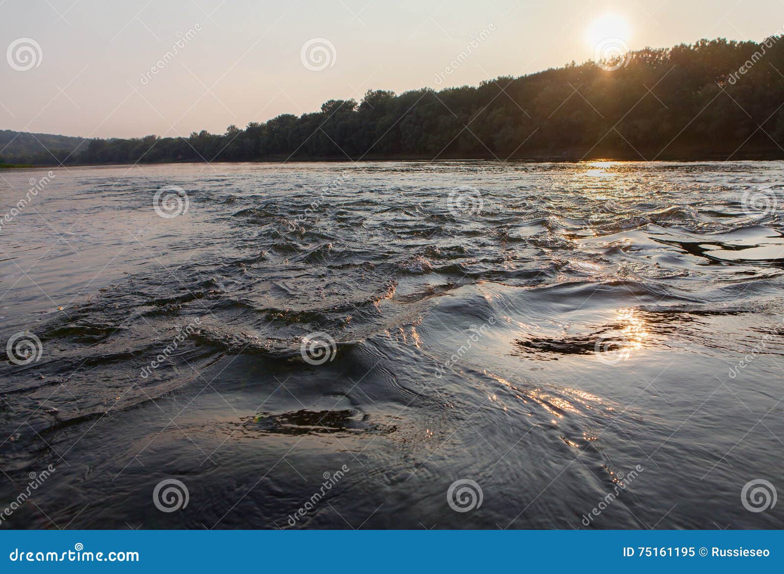 Sun over the fast river stock image. Image of waves, deep - 75161195
