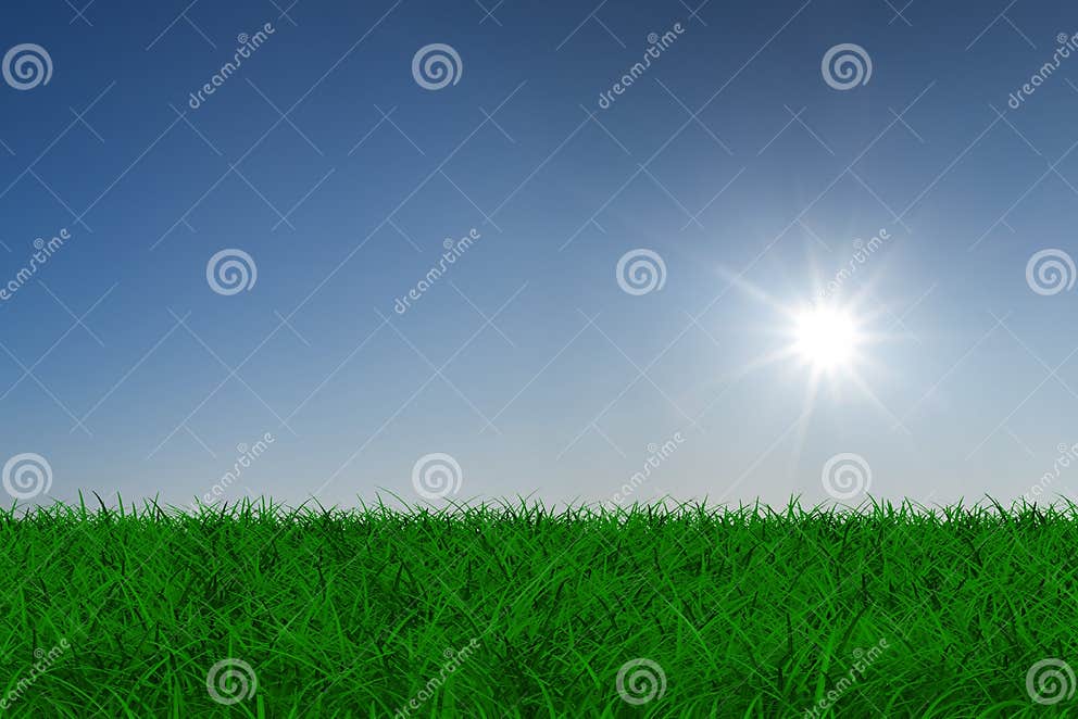 Sun over green meadow stock illustration. Illustration of conservation ...